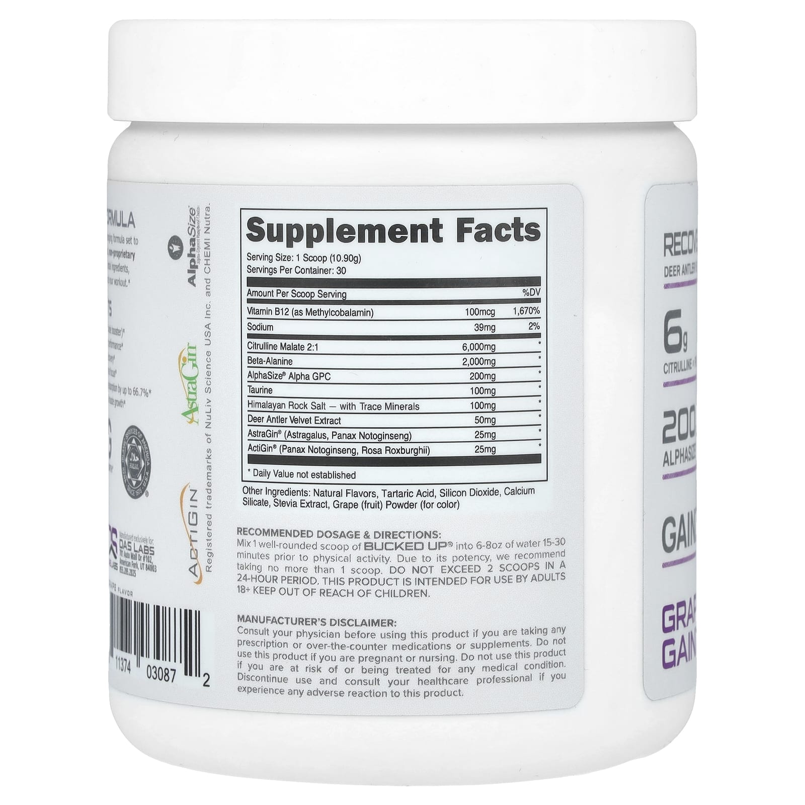 Bucked Up, Pre-Workout, Non-Stimulant, Grape Gainz, 11.53 oz (327 g)