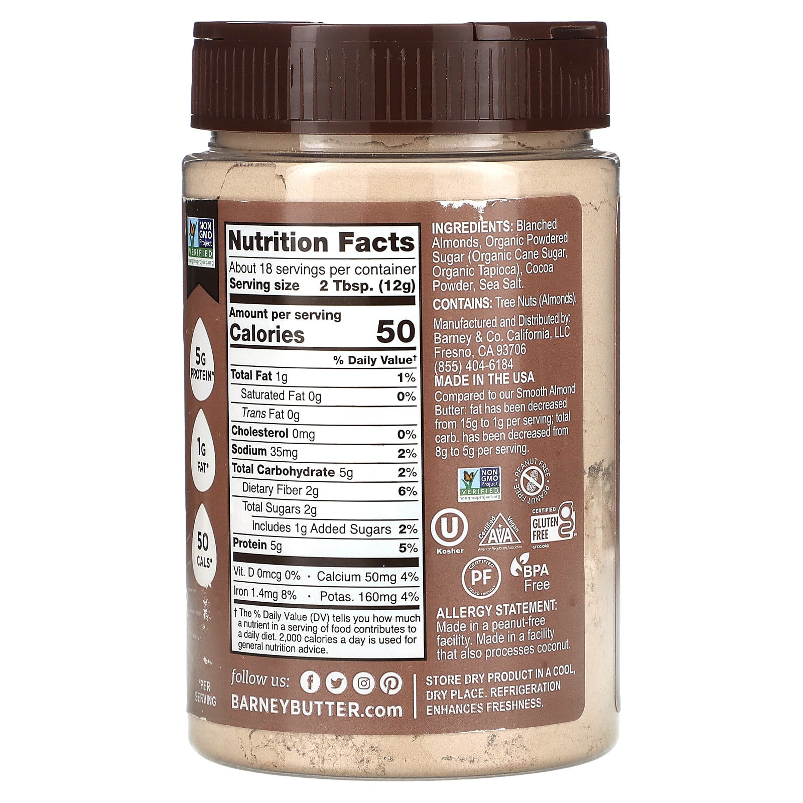 Barney Butter, Powdered Almond Butter, Chocolate, 8 oz (226 g)