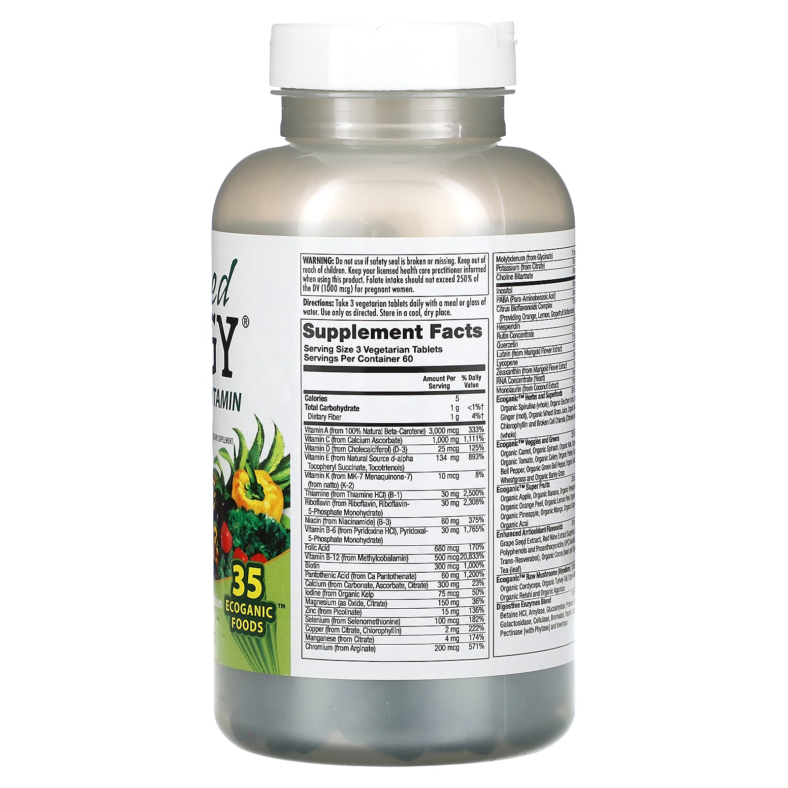 KAL, Enhanced Energy, Whole Food Multivitamin, Iron Free, 180 ...