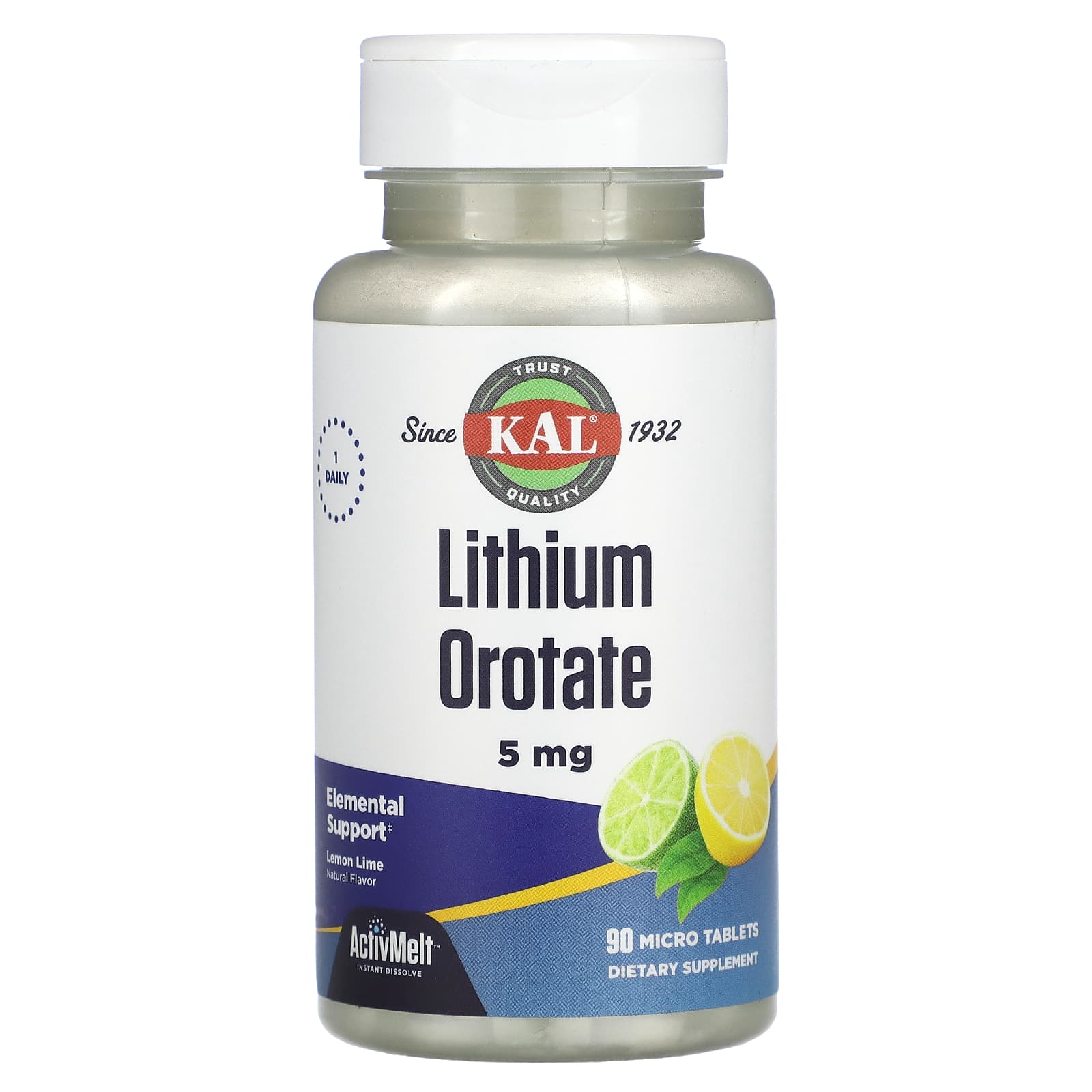 KAL, Lithium Orotate, Lemon Lime , 5 mg, 90 Micro Tablets