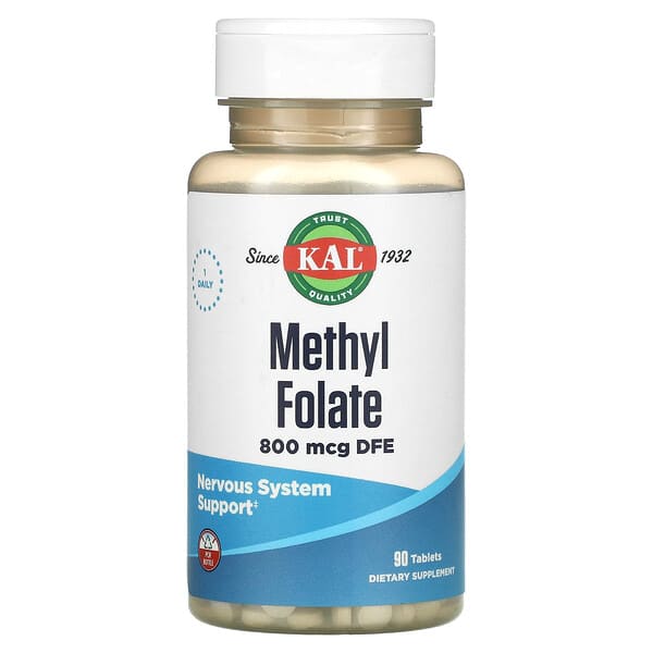 KAL, Metil Folato, 800 mcg, 90 Tabletas