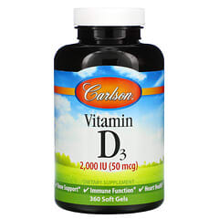 Carlson, Vitamin D3, 50 mcg (2,000 IU), 360 Soft Gels