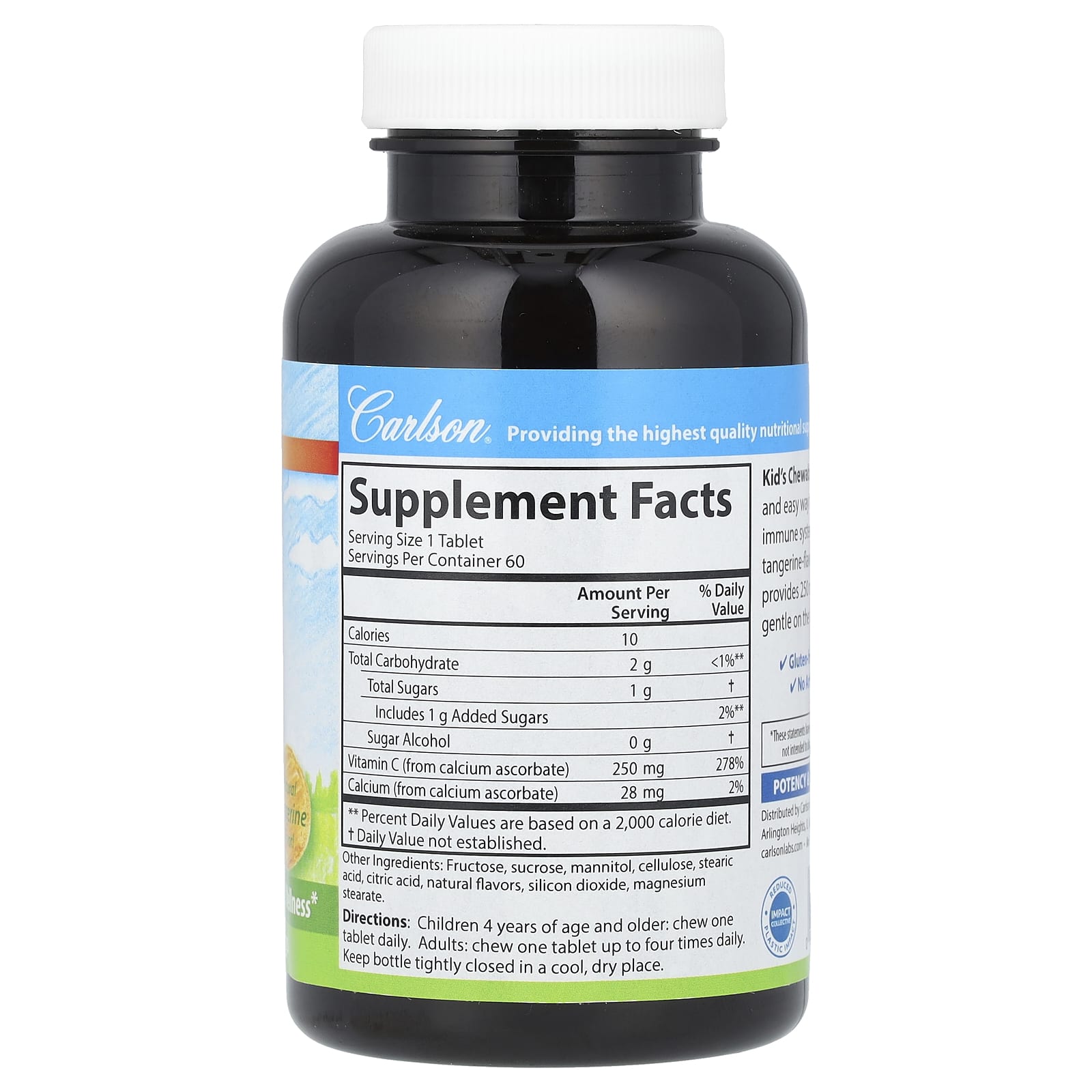 Carlson, Kid's Chewable Vitamin C, Natural Tangerine , 250 mg, 60 ...