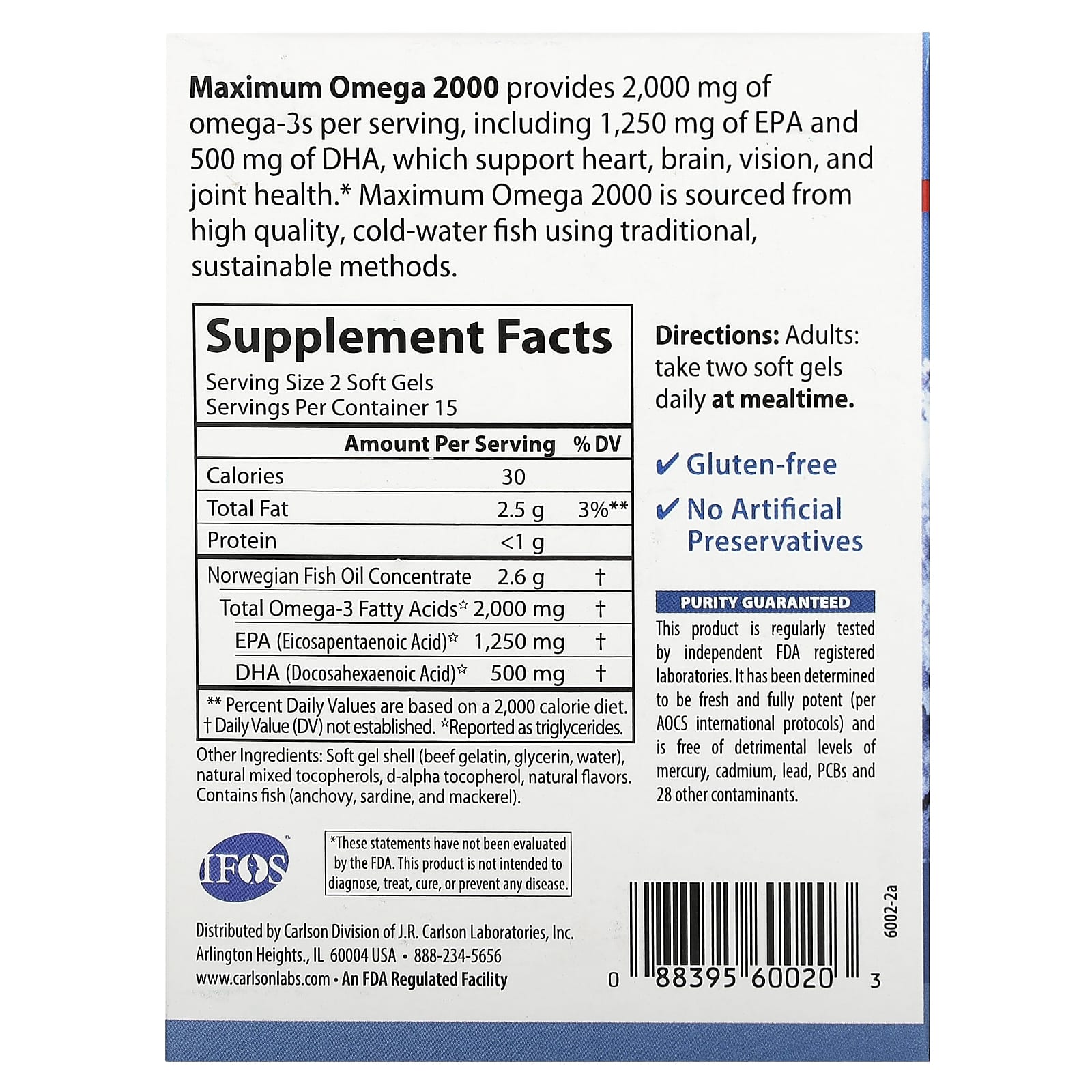 Carlson, Maximum Omega 2000, Natural Lemon, 2,000 mg, 30 Soft Gels ...