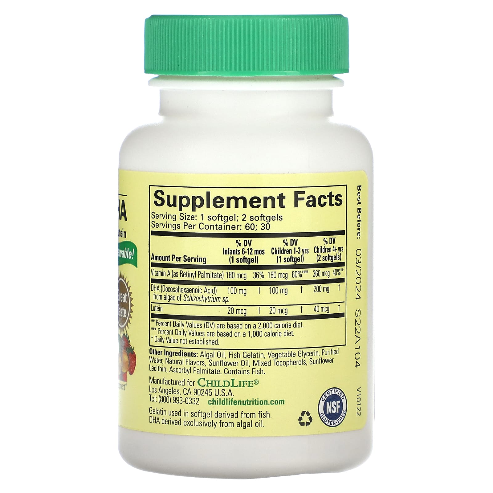 ChildLife Essentials, Algae DHA with Vitamin A & Lutein, Natural Berry ...