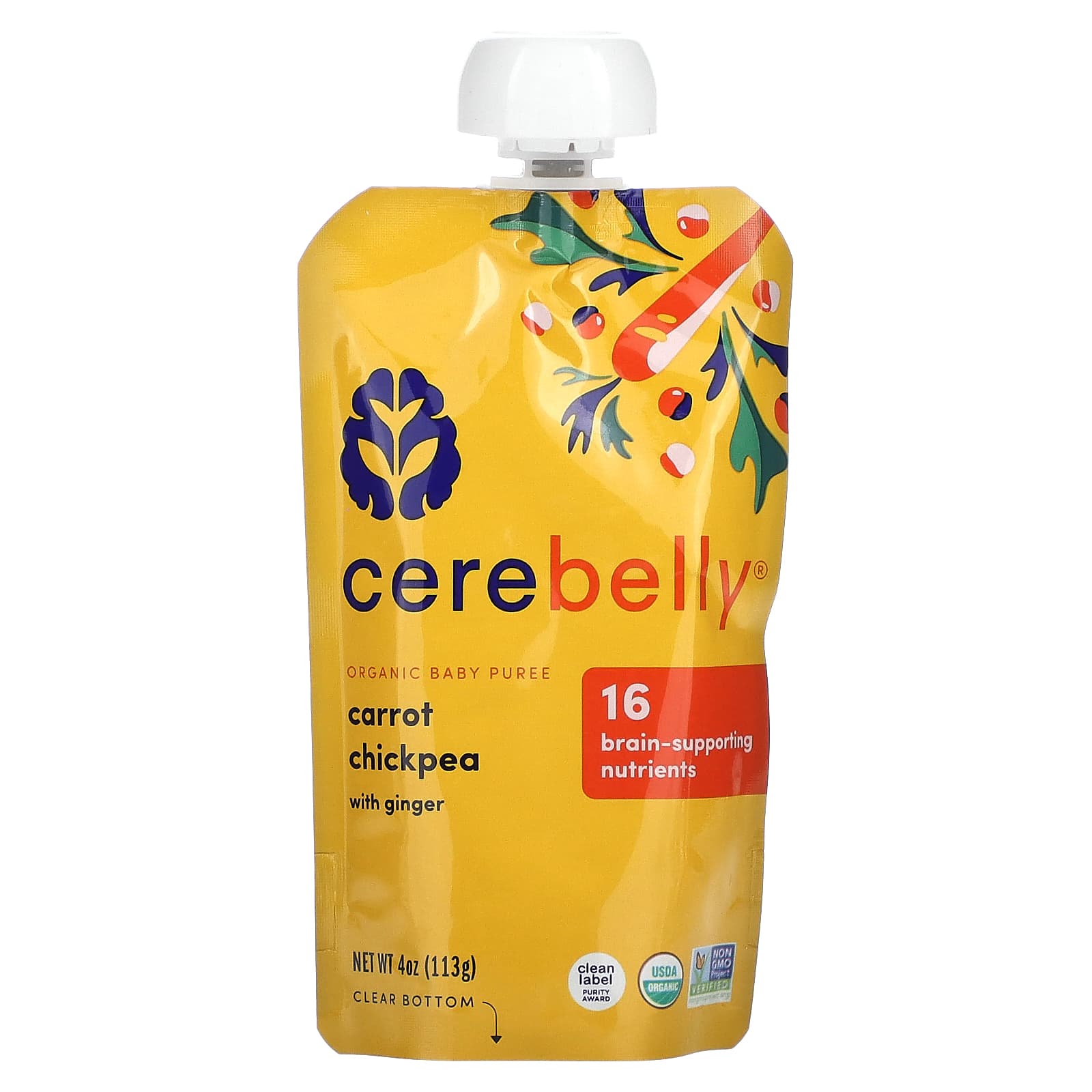 Cerebelly, Organic Baby Puree, Carrot Chickpea with Ginger, 6 Pouches ...