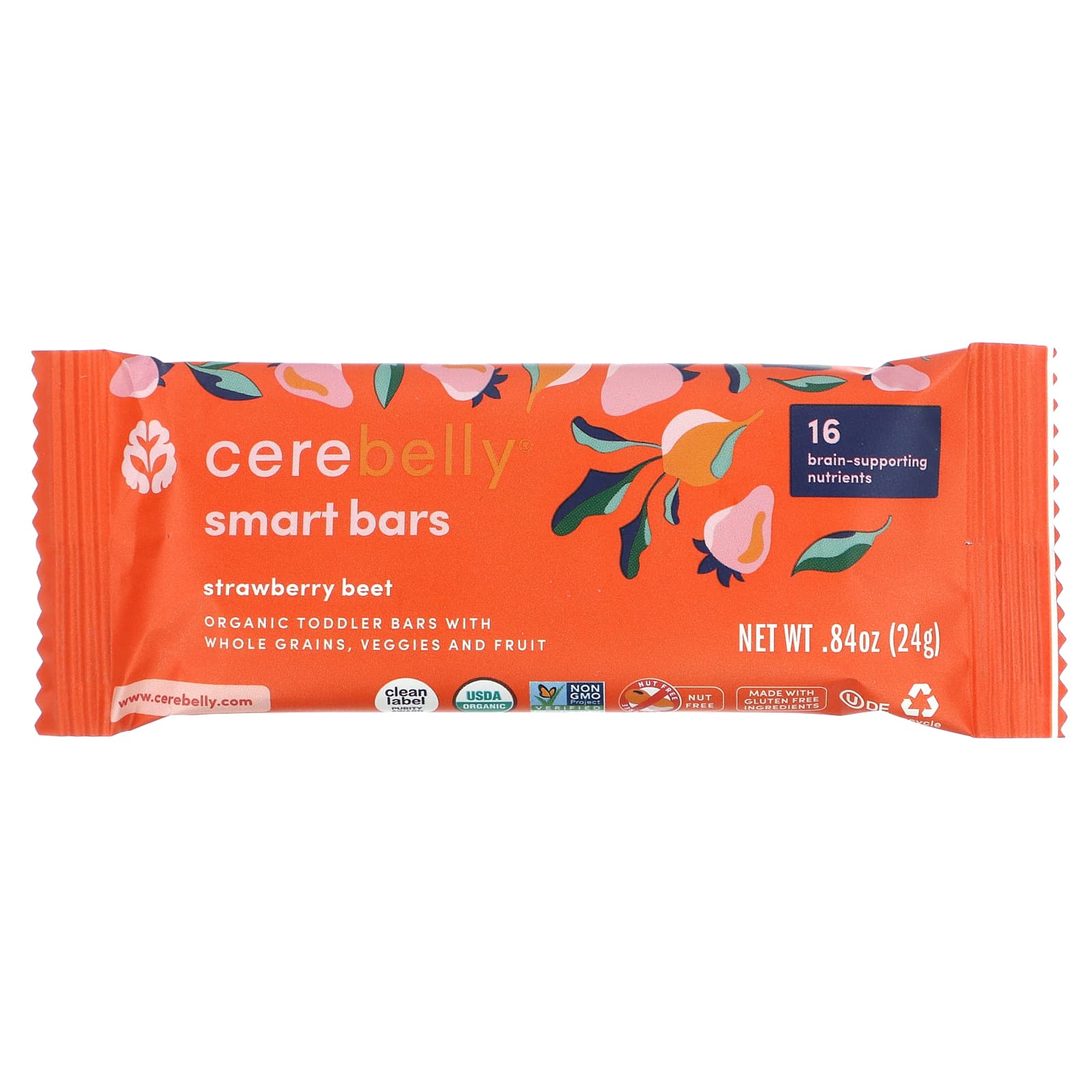 Cerebelly, Smart Bars, Organic Toddler Bars, Strawberry Beet, 5 Bars, 0 ...