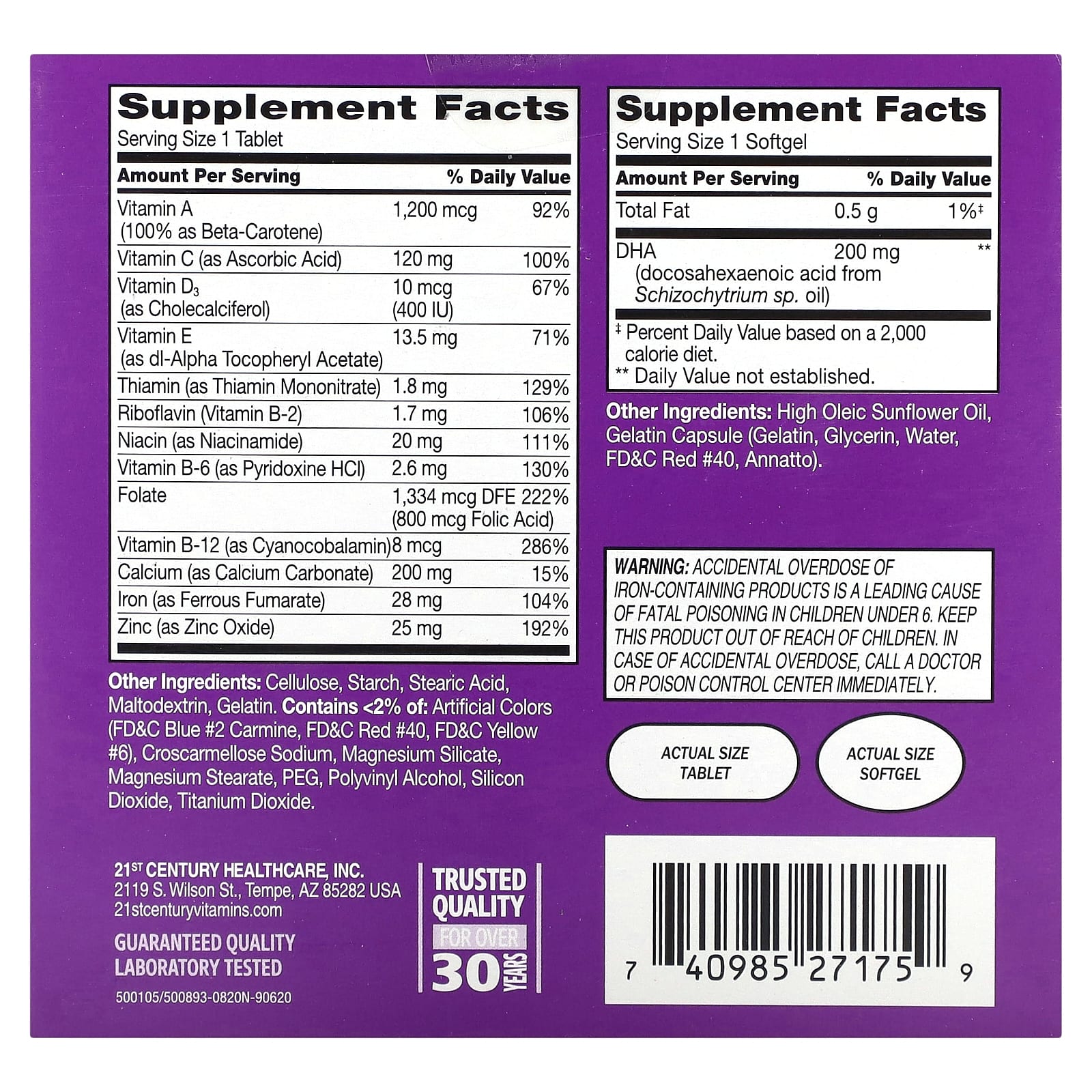 21st Century, Prenatal Multivitamin Plus DHA, 2 Bottles, 60 Tablets ...