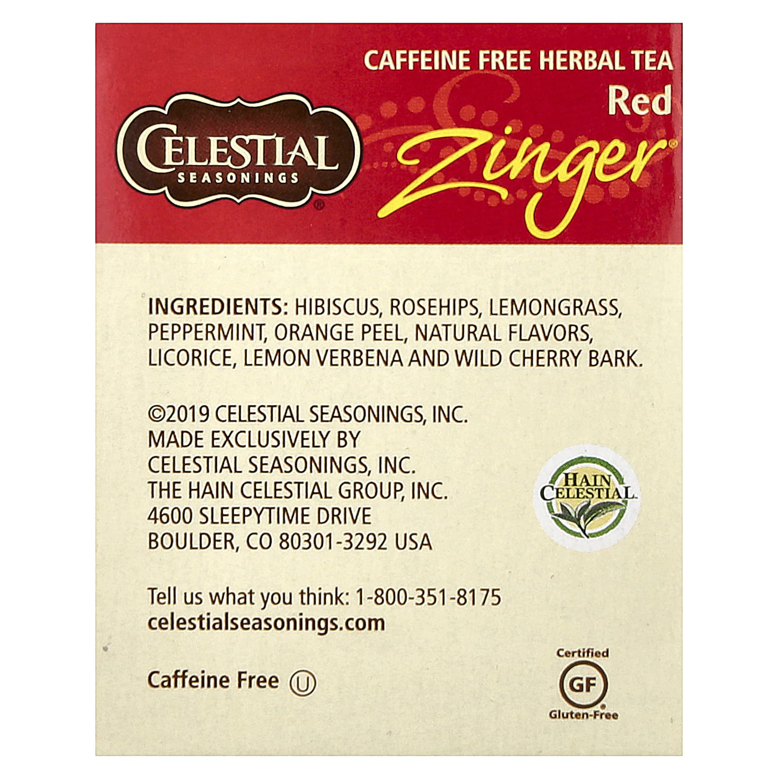 Celestial Seasonings, Herbal Tea, Red Zinger®, Caffeine Free, 20 Tea ...