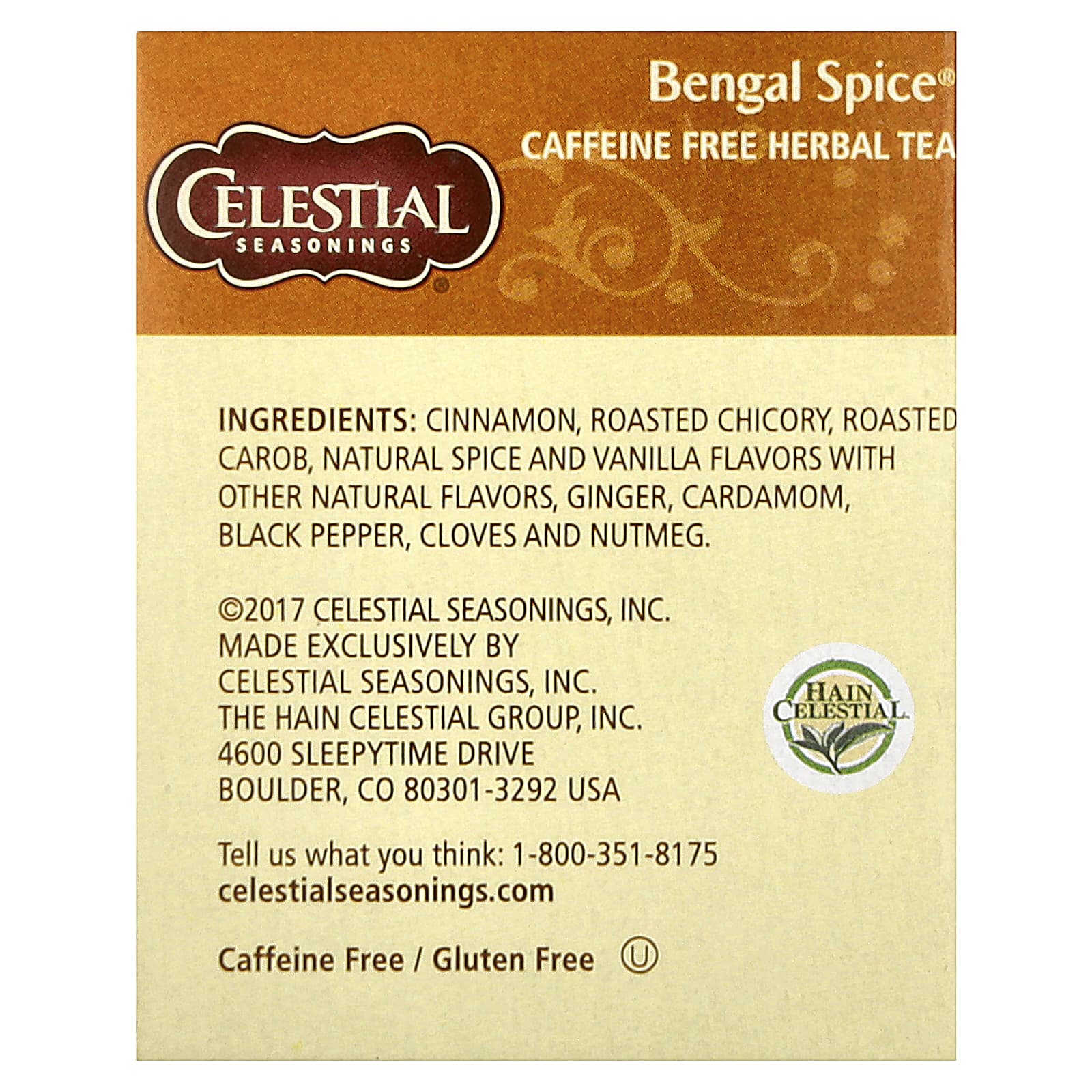 Celestial Seasonings, Herbal Tea, Bengal Spice®, Caffeine Free, 20 Tea Bags, 1.7 oz (47 g)