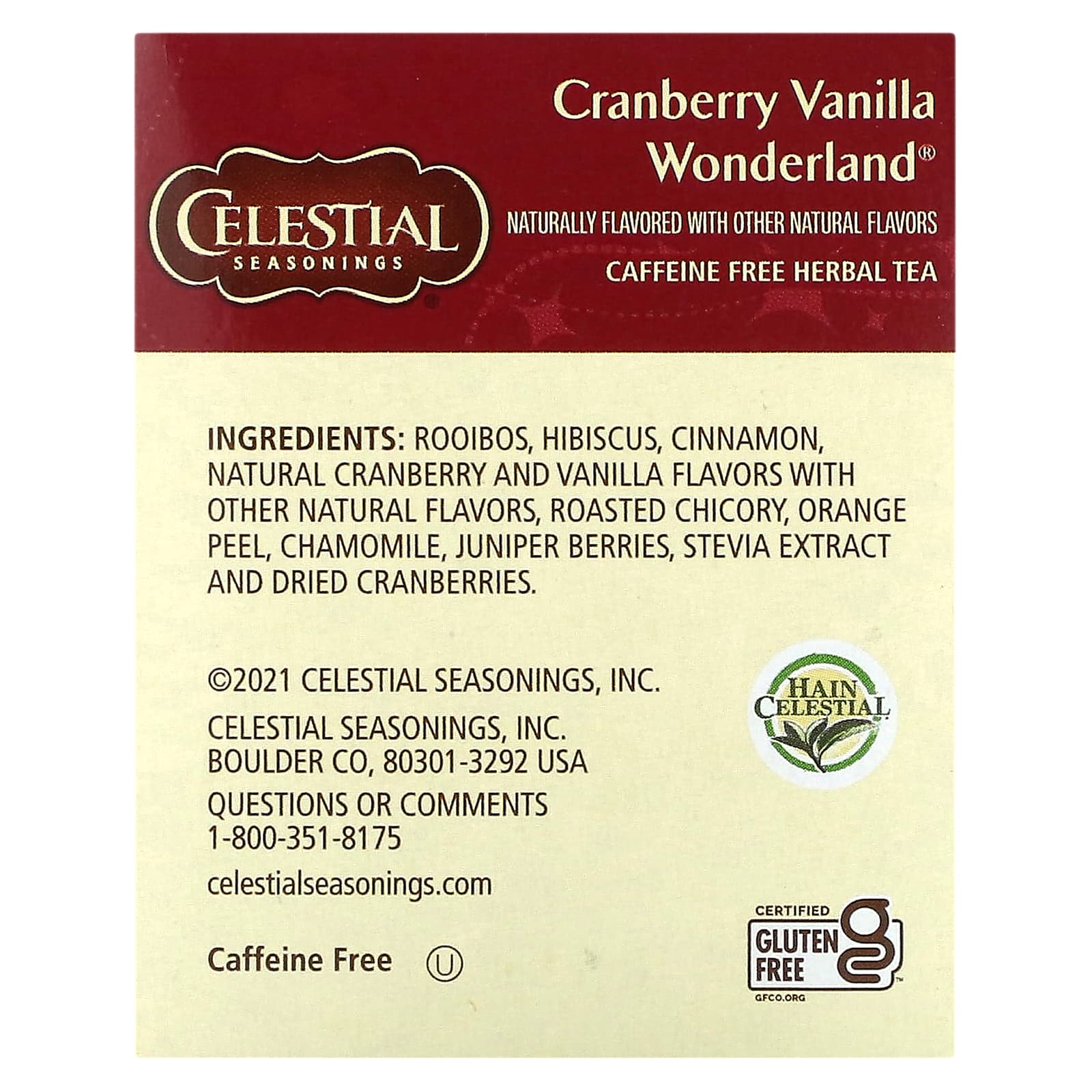 Celestial Seasonings, Holiday Herbal Tea, Cranberry Vanilla Wonderland ...
