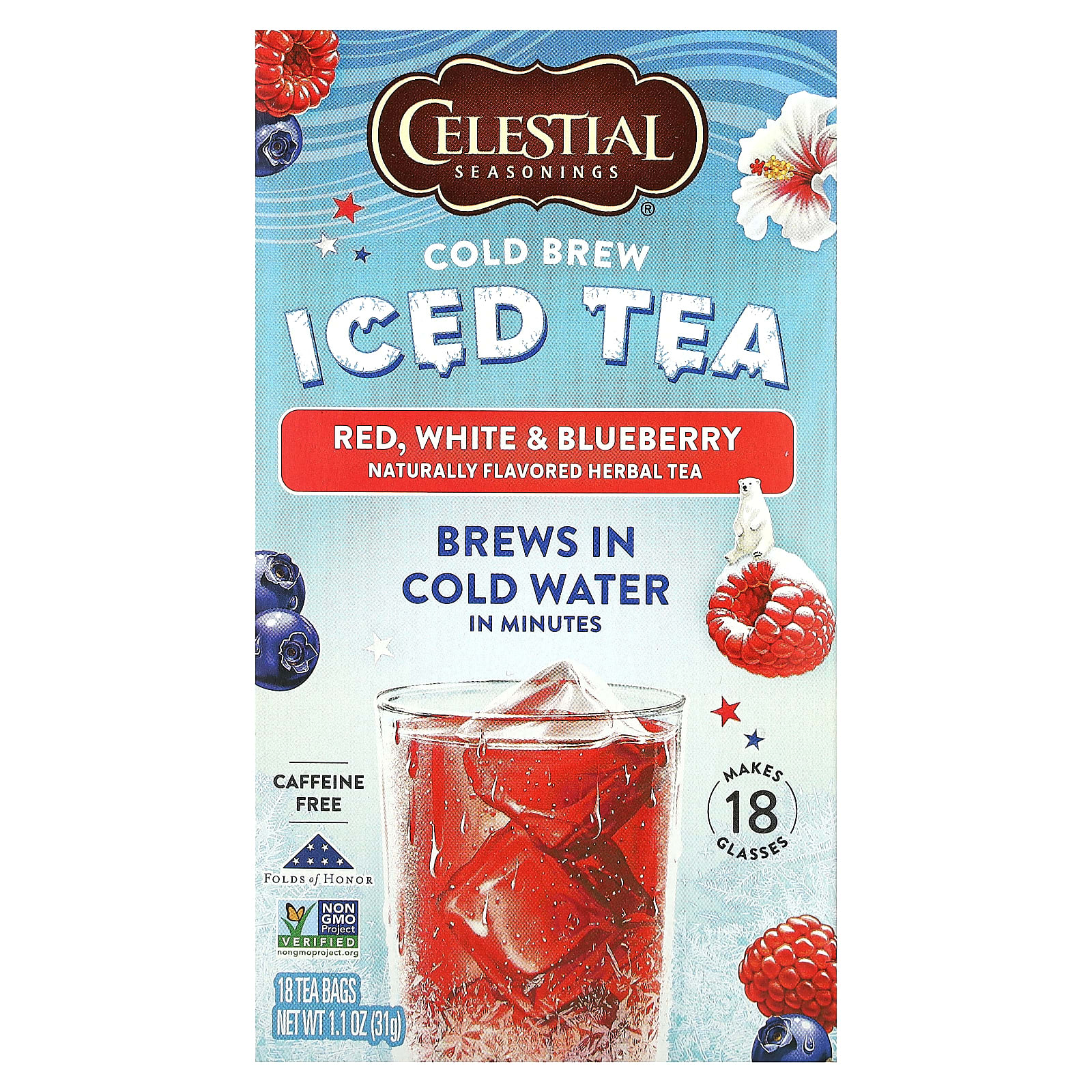 Celestial Seasonings, Cold Brew Iced Tea, Red, White & Blueberry ...