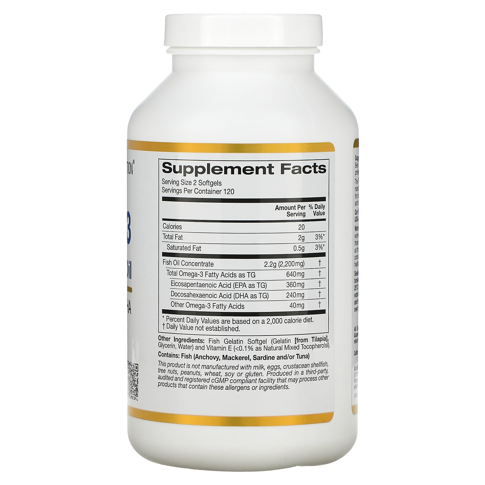 California Gold Nutrition, Omega-3 Premium Fish Oil, 240 Fish Gelatin ...