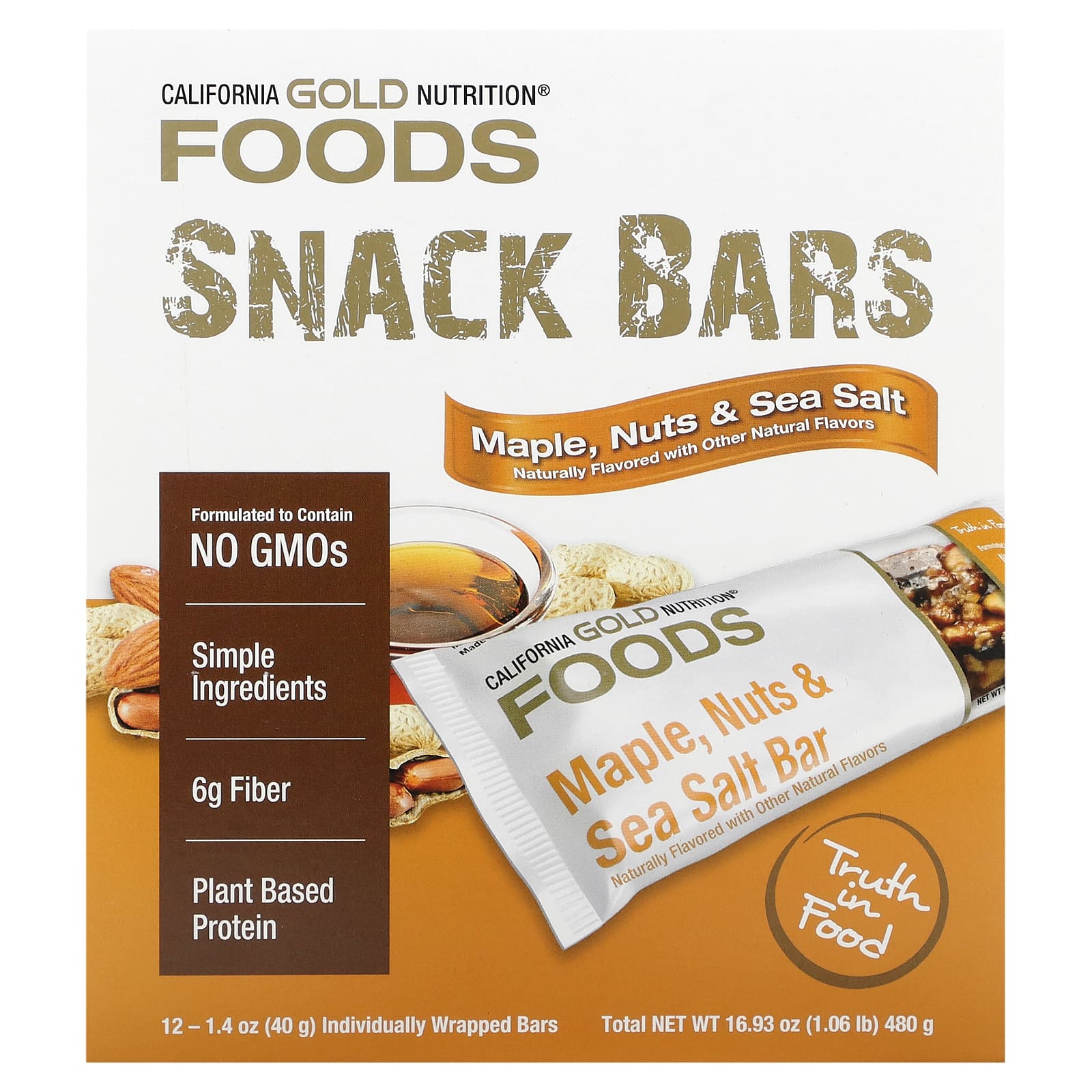 California Gold Nutrition, Foods, Maple Sea Salt Bars, 12 Bars, 1.4 oz ...