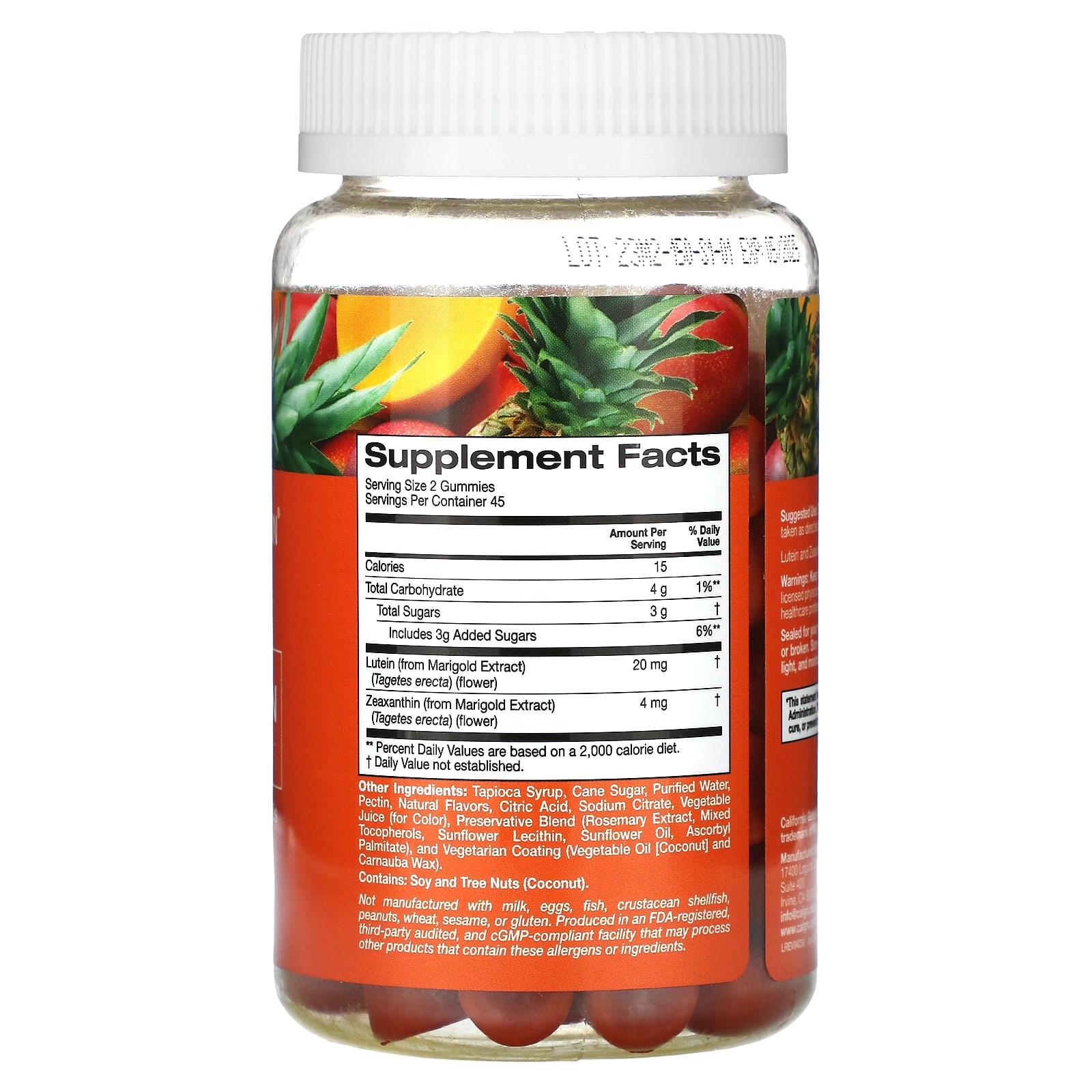 California Gold Nutrition, Lutein and Zeaxanthin Gummies, Tropical, 90 ...