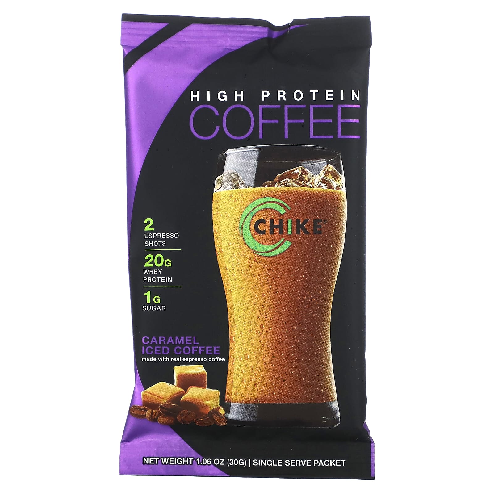 Chike Nutrition, High Protein Iced Coffee, Caramel, 12 Packets, 1.06 oz ...