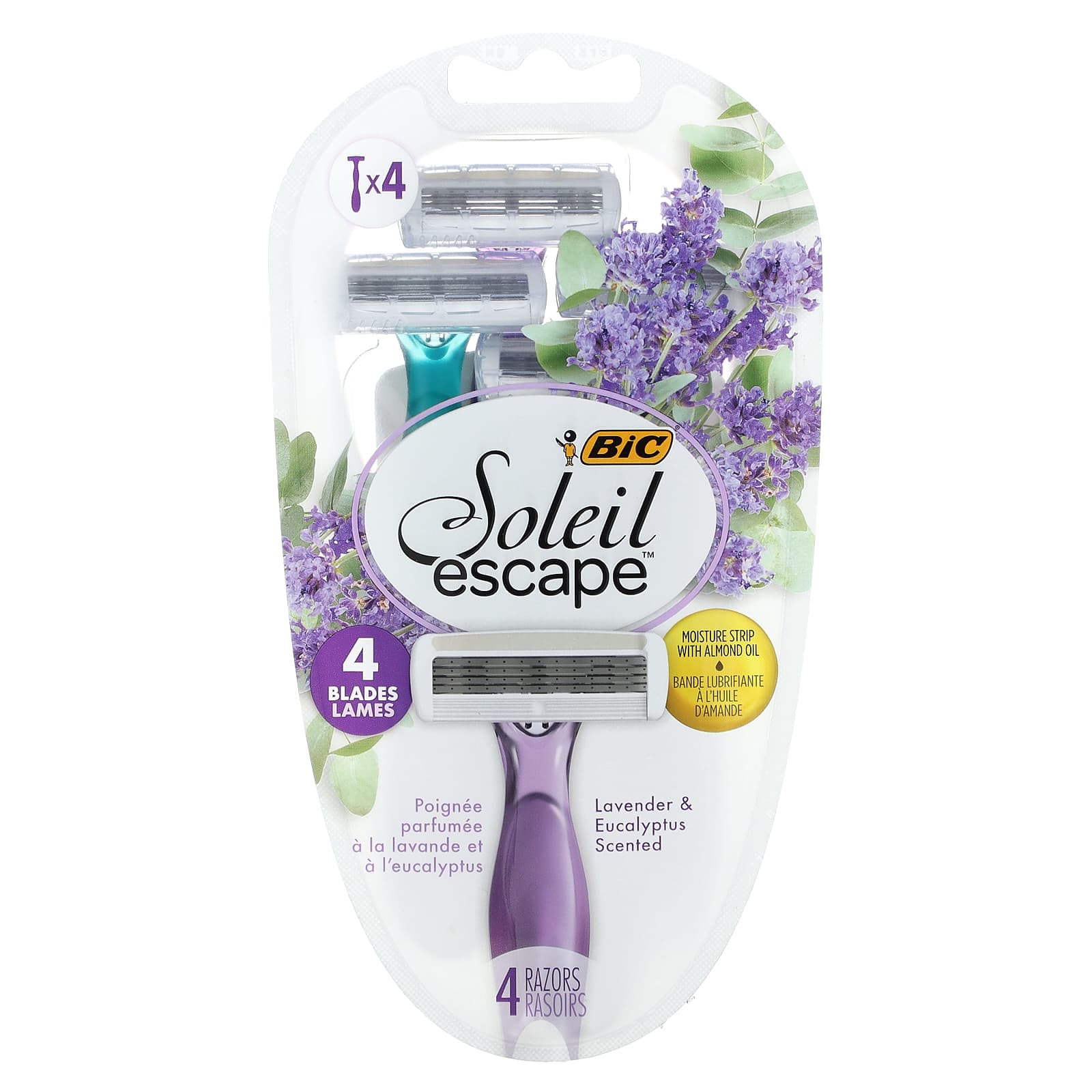BIC, Soleil Escape, Women's Disposable Razors, Lavender & Eucalyptus, 4 ...