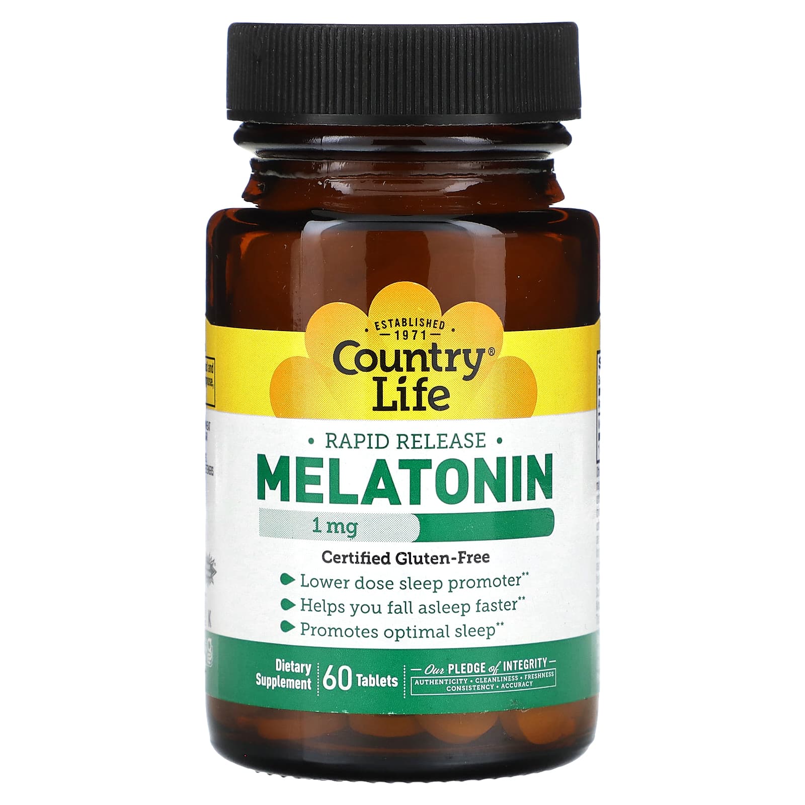 Country Life, Melatonin, Rapid Release , 1 mg, 60 Tablets