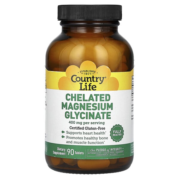 Country Life, Chelated Magnesium Glycinate, 400 mg, 90 Tablets (133 mg ...