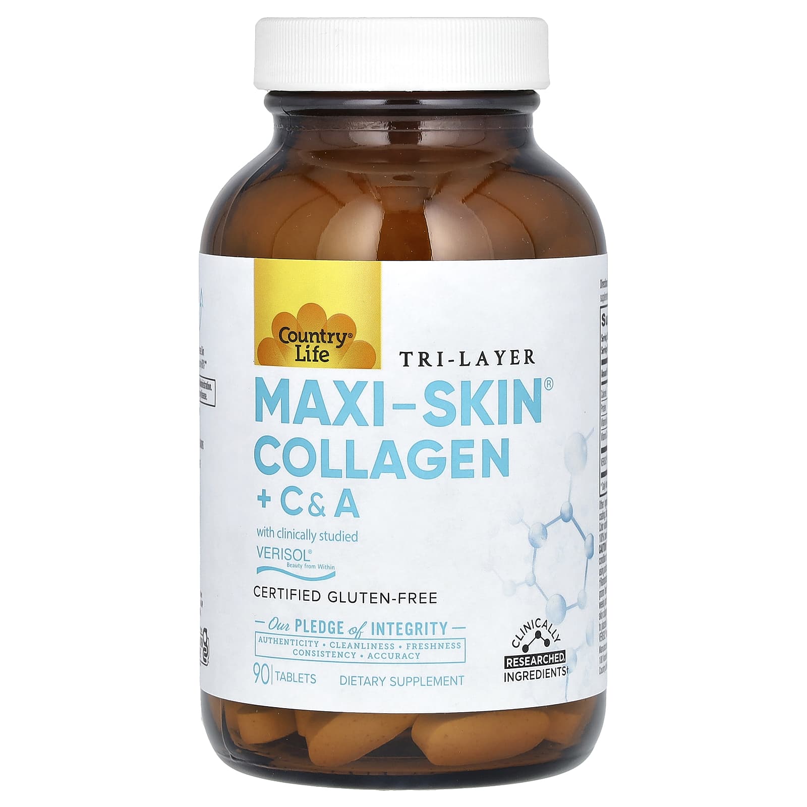 Country Life, Tri Layer Maxi-Skin Collagen + C & A, 90 Tablets