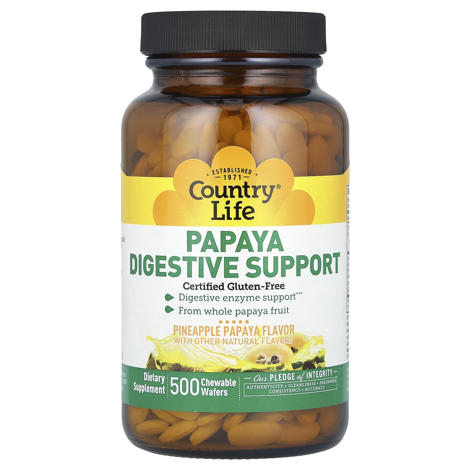 Country Life, Papaya Digestive Support, Pineapple Papaya, 500 Chewable ...
