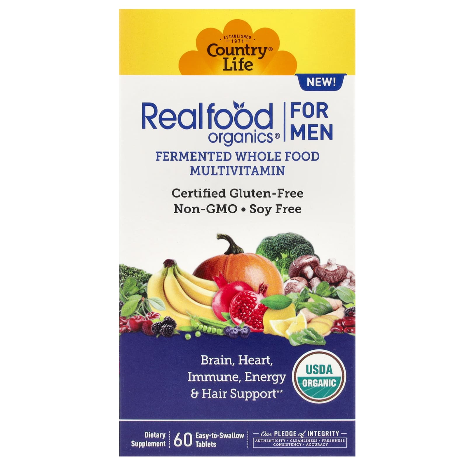 Country Life, Realfood Organics, Multivitamin For Men, 60 Easy-to ...