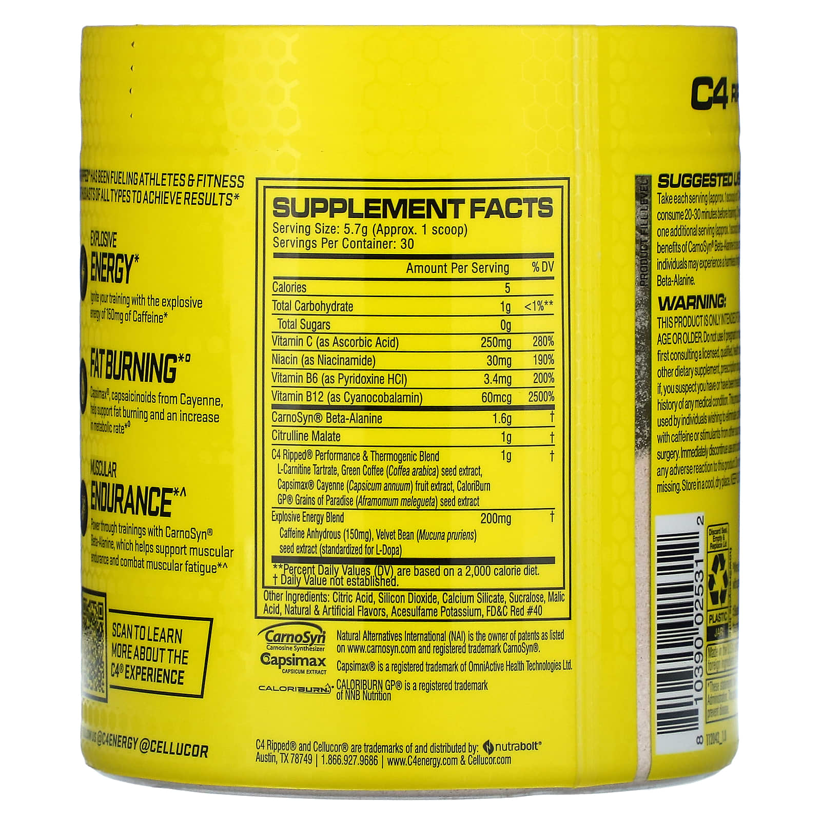 C4 / Cellucor, C4 Ripped, Pre-Workout, Cherry Limeade, 6 oz (171 g ...