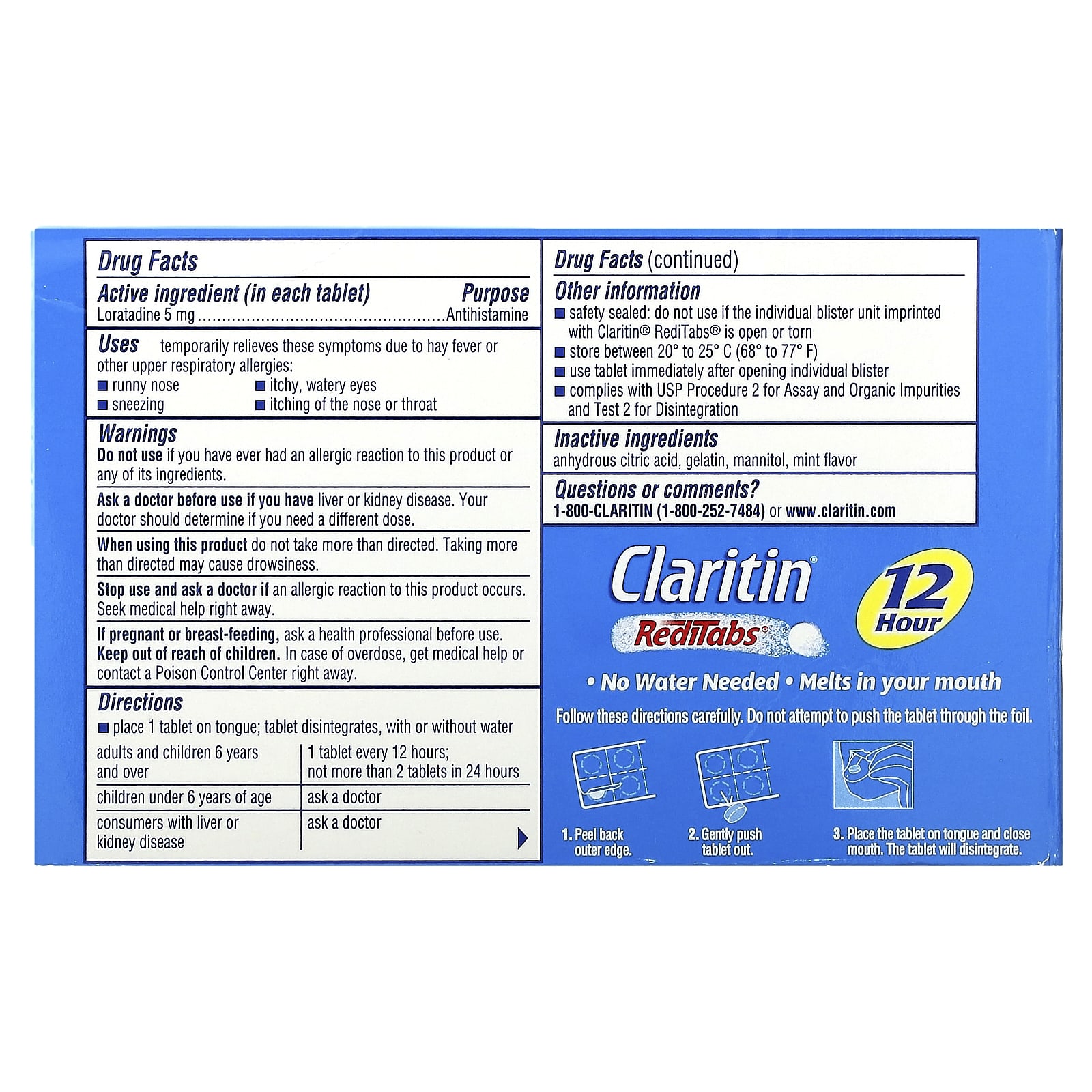 Claritin, Non-Drowsy RediTabs, Indoor & Outdoor Allergies, 5 mg, 30 ...