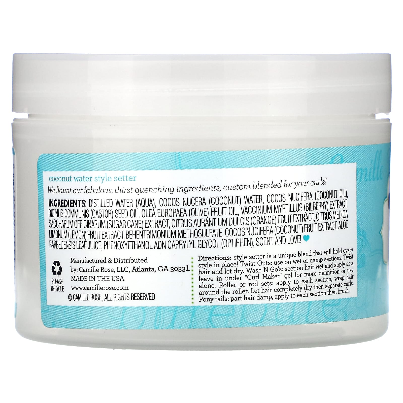 Camille Rose, Coconut Water Style Setter, Maximum Hydration, 8 oz (240 ml)