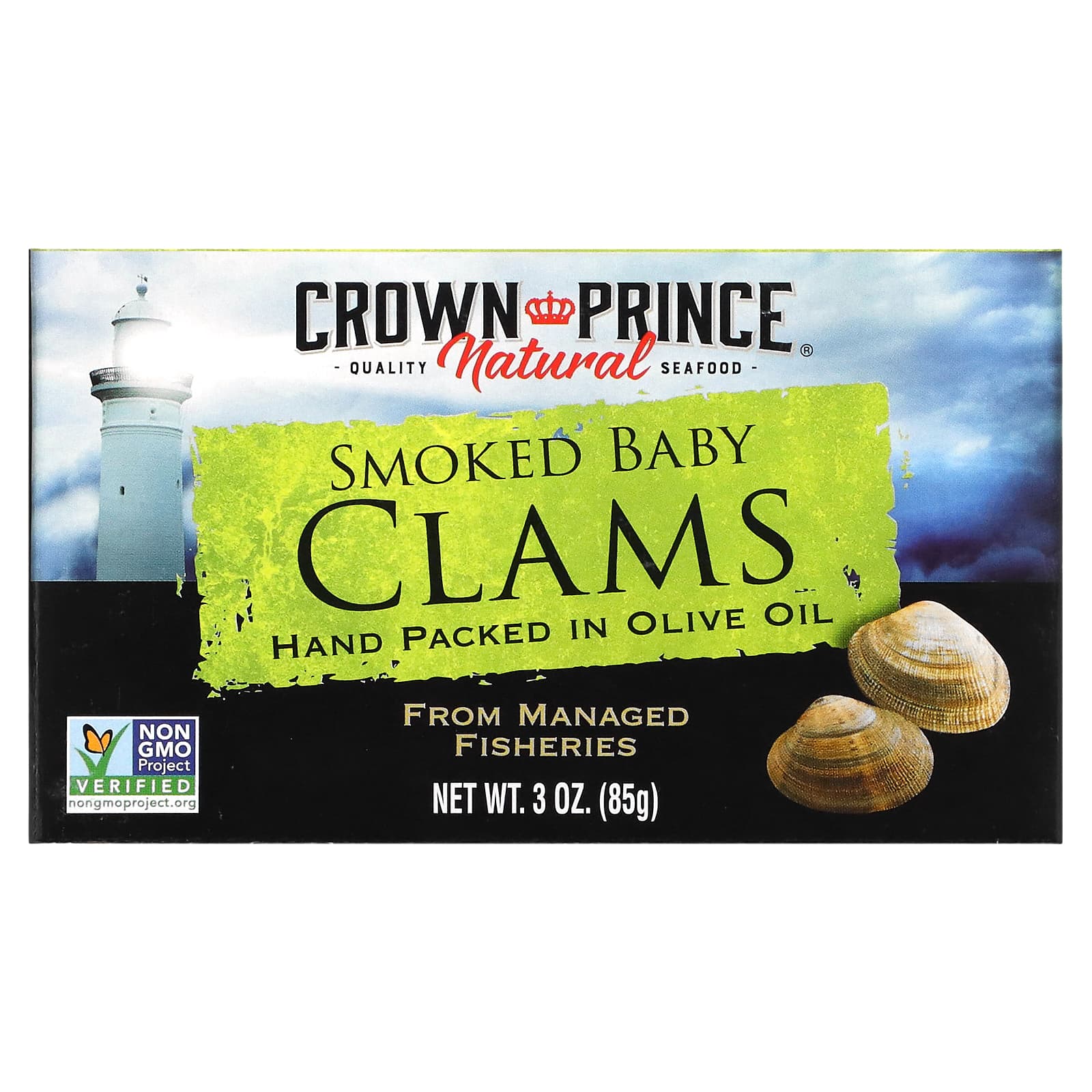 Crown Prince Natural, Smoked Baby Clams in Olive Oil, 3 oz (85 g)