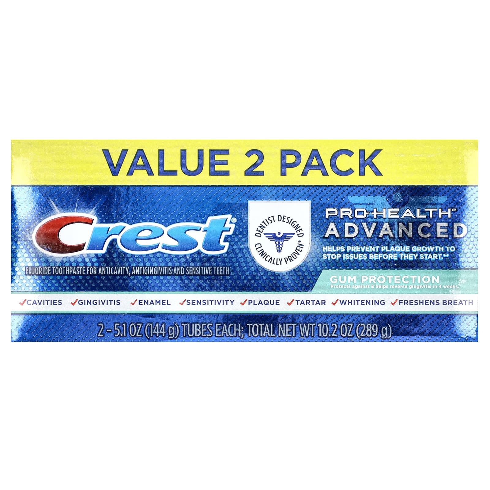 Crest, Pro Health Advanced, Fluoride Toothpaste, Gum Protection, 2 Pack ...