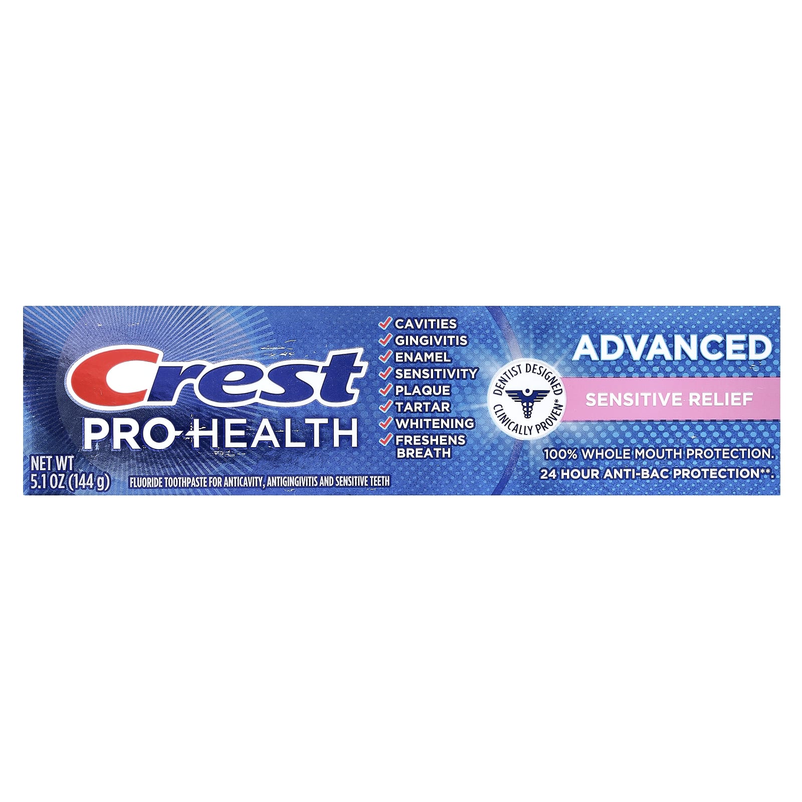 Crest, Pro-Health Advanced, Fluoride Toothpaste, Sensitive Relief, 5.1 ...