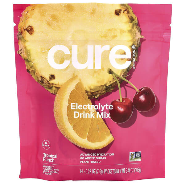 Cure Hydration, Electrolyte Drink Mix, Tropical Punch, 14 Packets, 0.27 ...