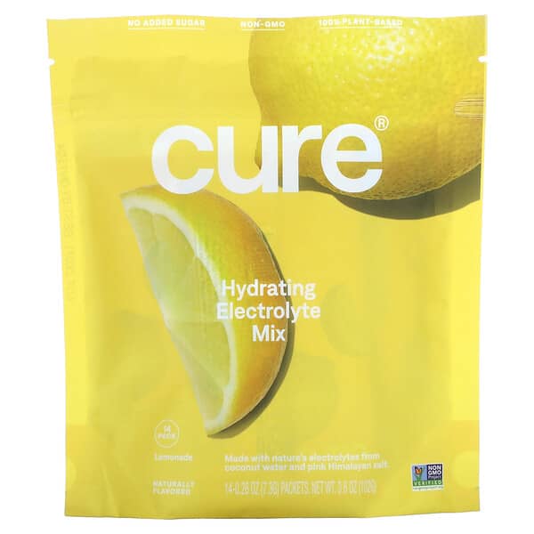 Cure Hydration, Hydrating Electrolyte Mix, Lemonade, 14 Packets, 0.26 ...