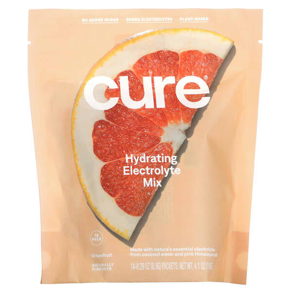 Cure Hydration, Hydrating Electrolyte Mix, Grapefruit, 14 Packets, 0.29 ...