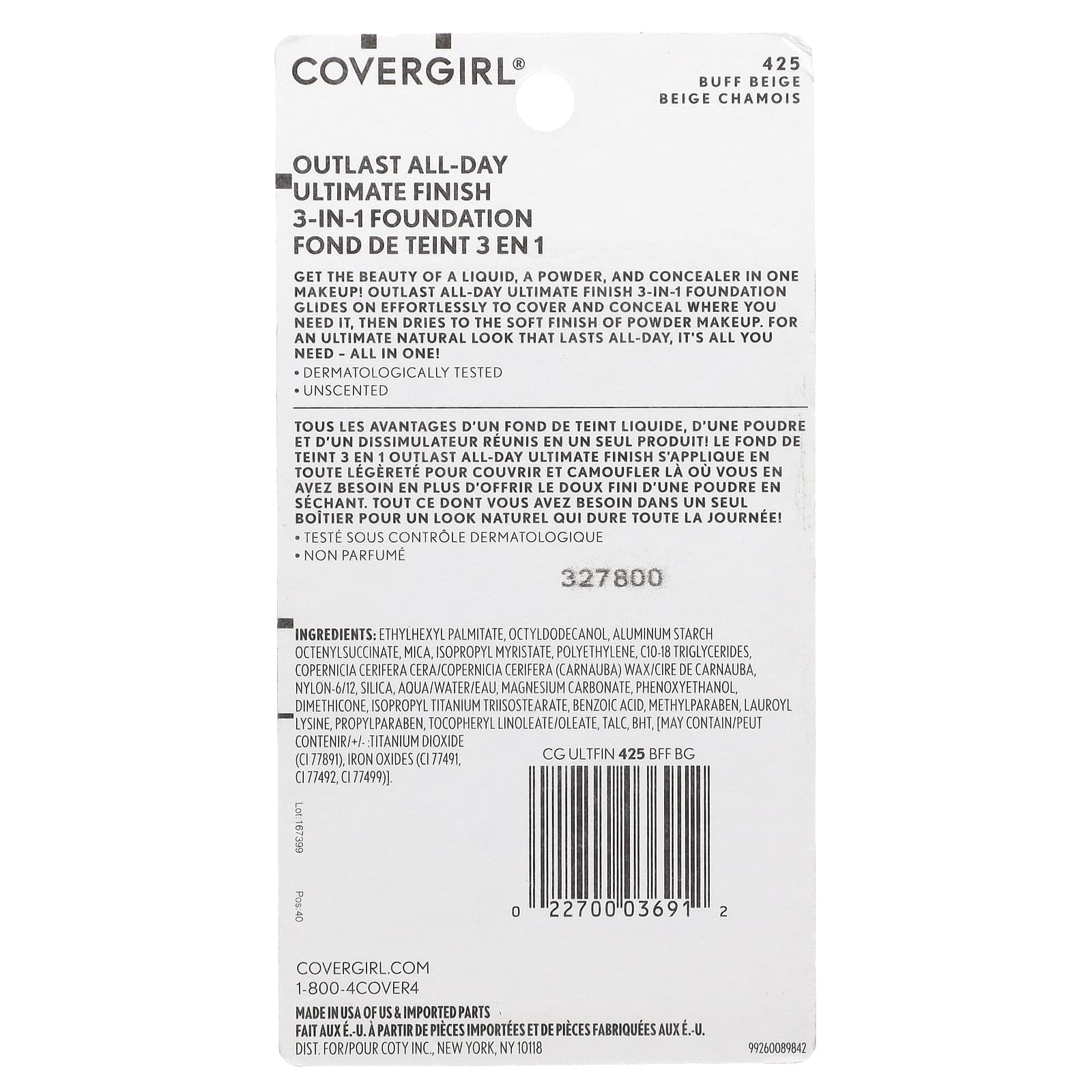 Covergirl, Outlast All-Day, Ultimate Finish 3-in-1 Foundation, 425 Buff ...