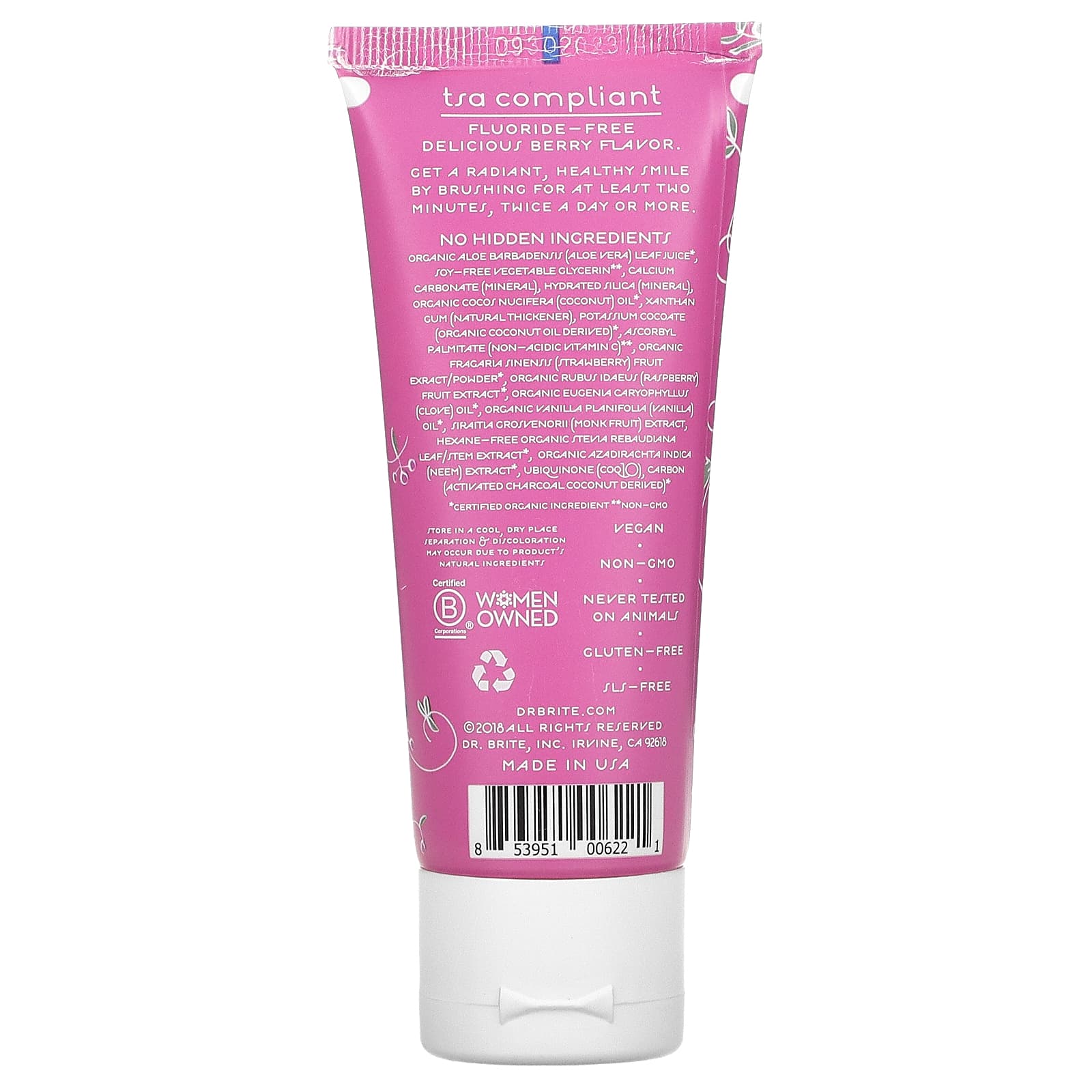 Dr. Brite, Natural Vitamin C Toothpaste, Berrylicious, 2 oz (56.7 g)