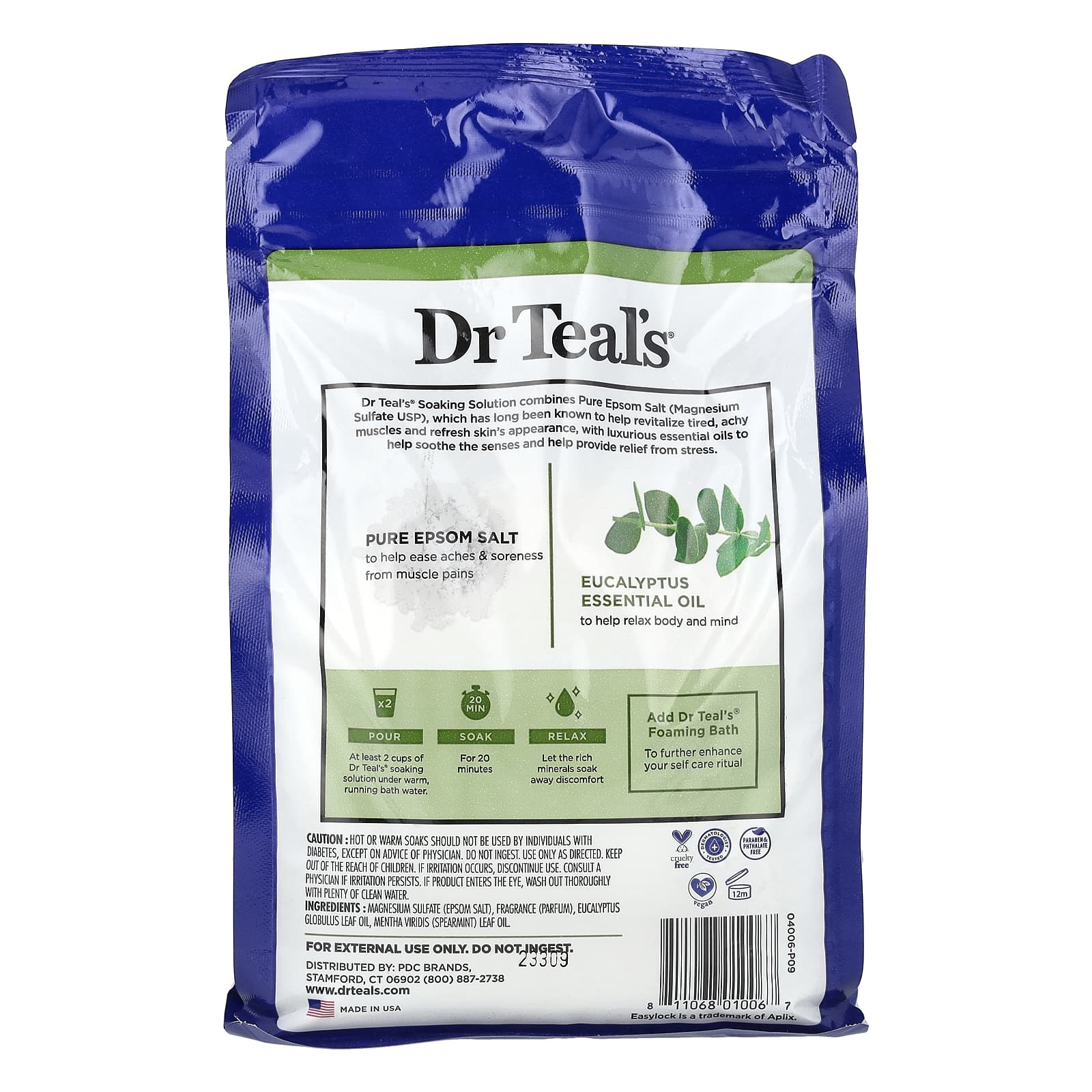 Dr. Teal's, Pure Epsom Salt Soaking Solution, Eucalyptus & Spearmint, 3 ...