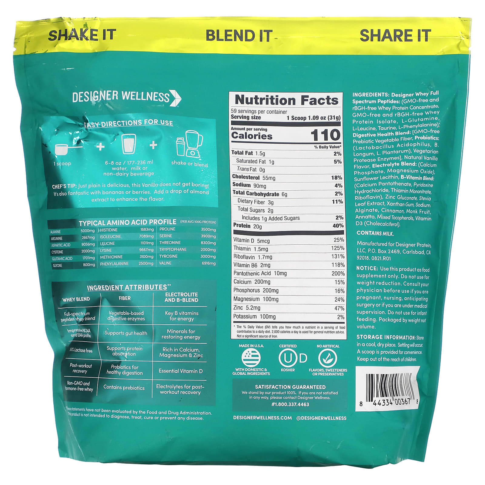 Designer Wellness, Designer Whey, Natural 100% Whey Protein Powder ...