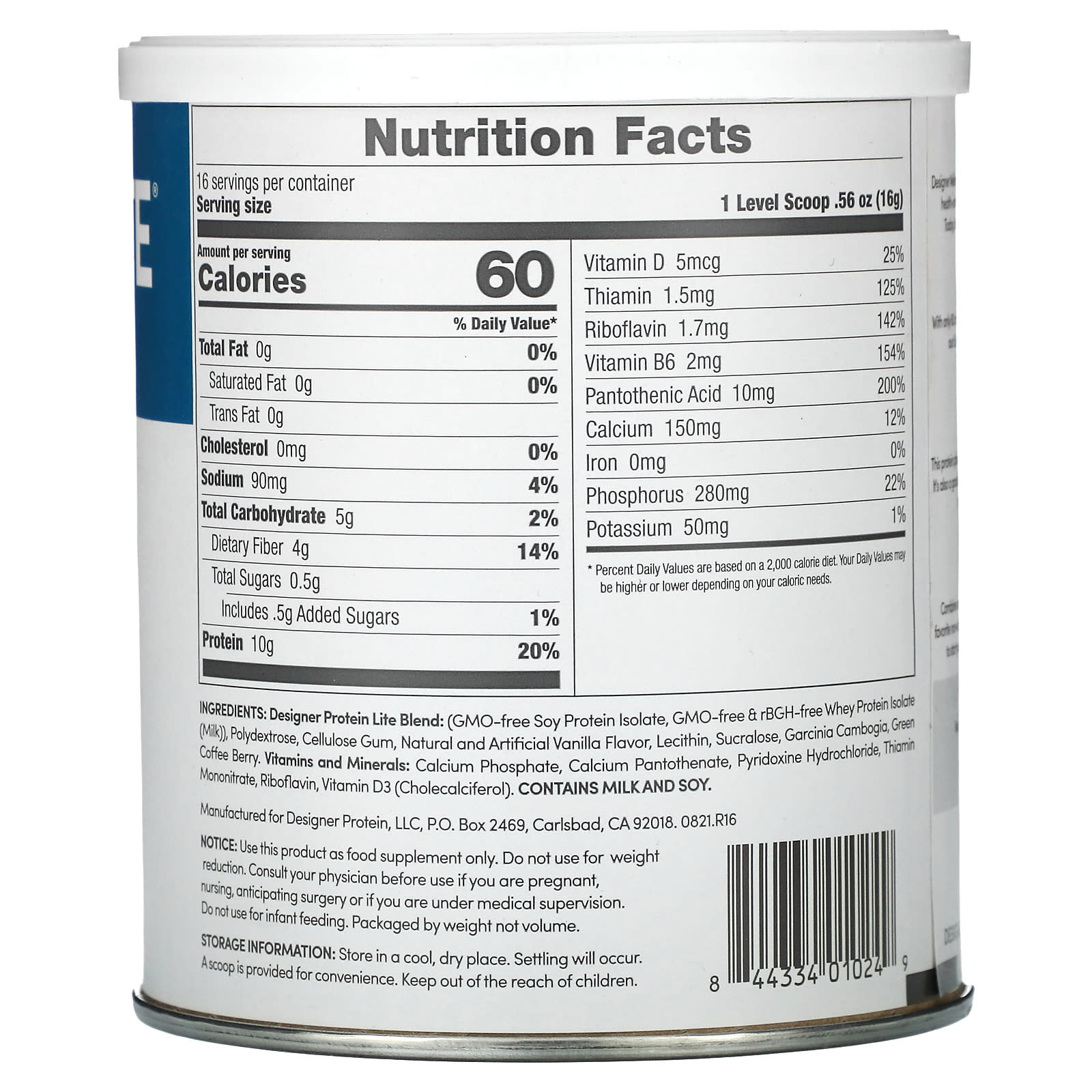 Designer Wellness, Designer Lite, Plant + Whey Protein Powder, Vanilla ...