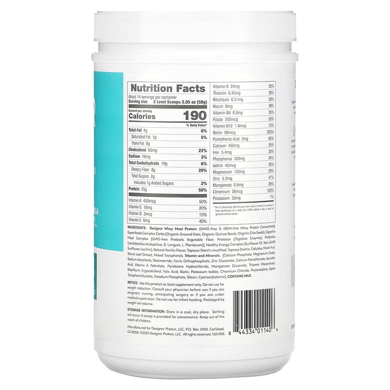 Designer Whey Meal Replacement Protein Powder Vanilla Bean 1.72 lb 783 g