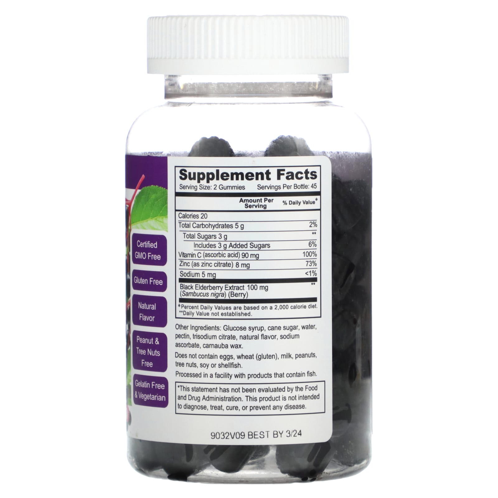 Doctor's Finest, Standardized Elderberry, Vitamin C & Zinc, Berry, 90 ...