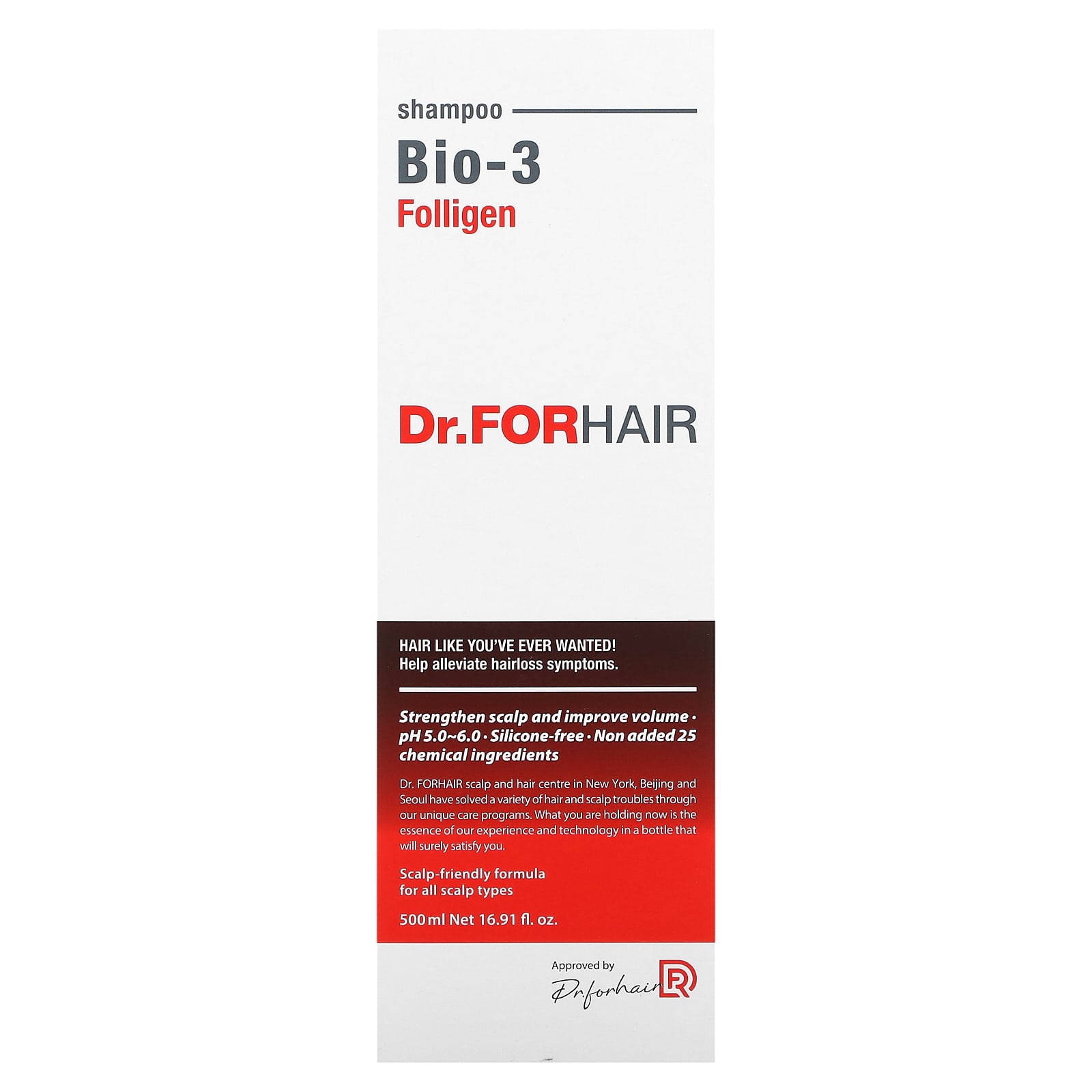 Dr.ForHair, Folligen Shampoo, Bio-3 , 16.91 fl oz (500 ml)
