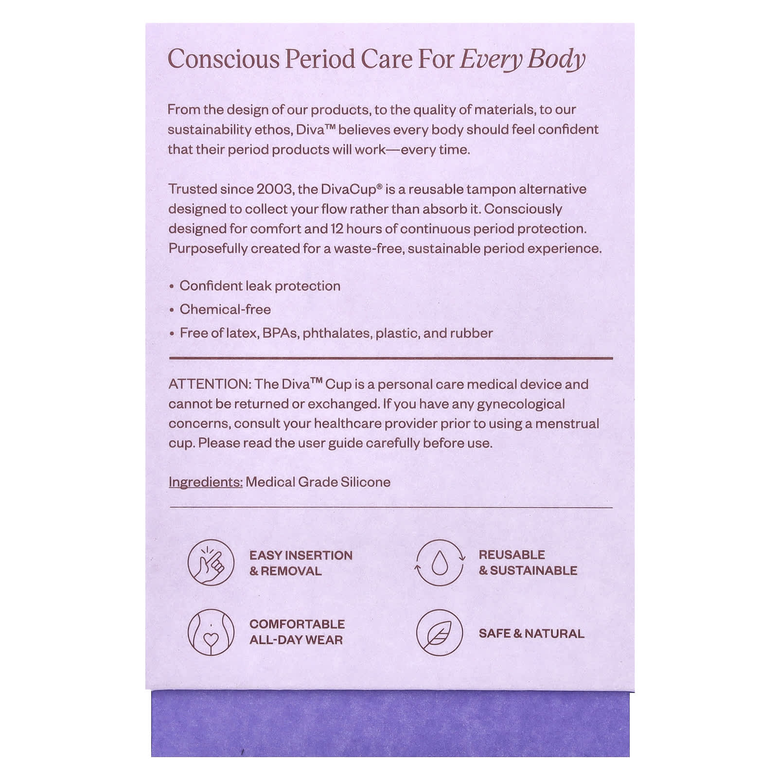 Diva International, DivaCup, Model 1, 1 Reusable Menstrual Cup