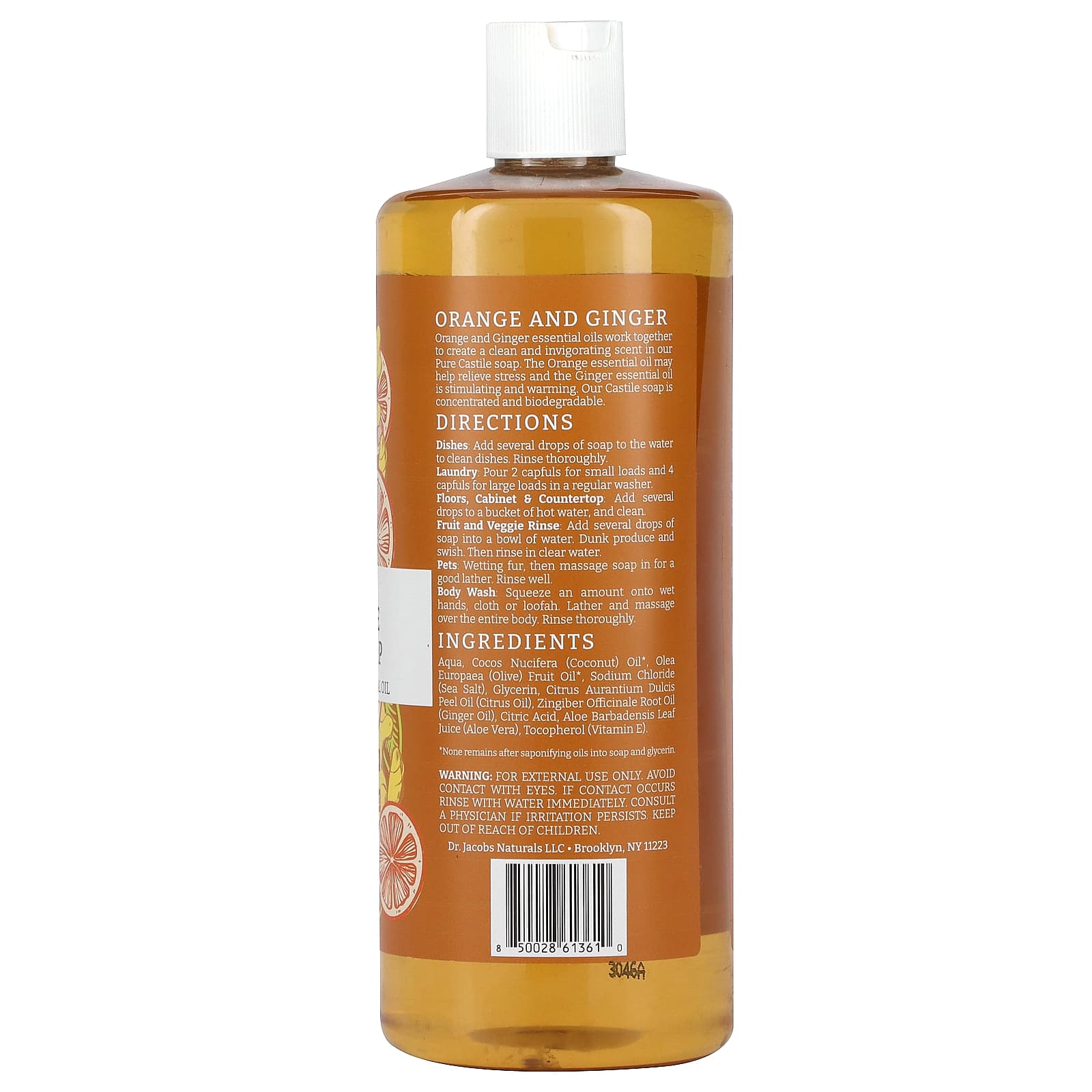 Dr. Jacobs Naturals, Plant-Based Pure Castile All-In-1 Soap, Orange ...
