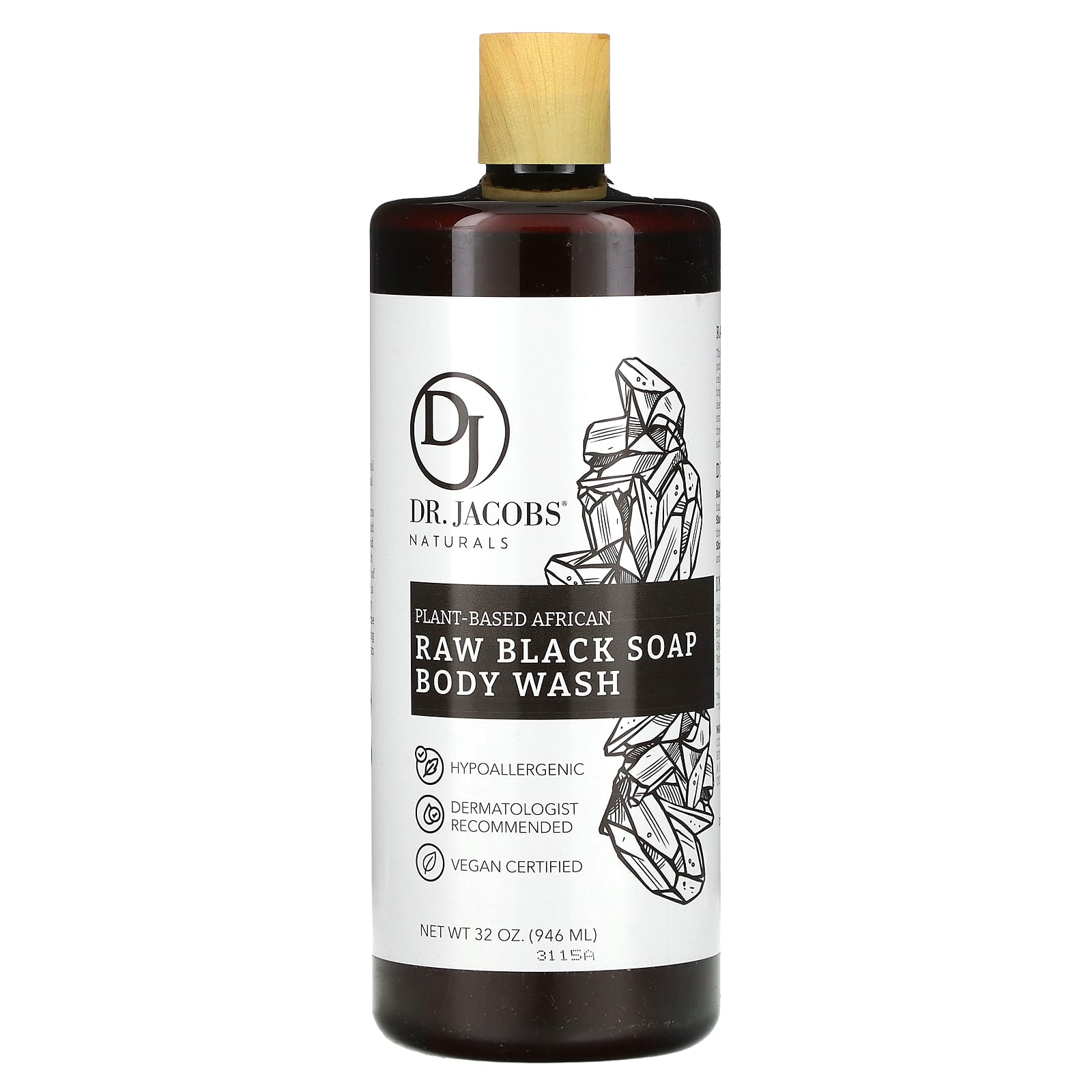 Dr Jacobs Naturals Plant Based African Raw Black Soap Body Wash 32