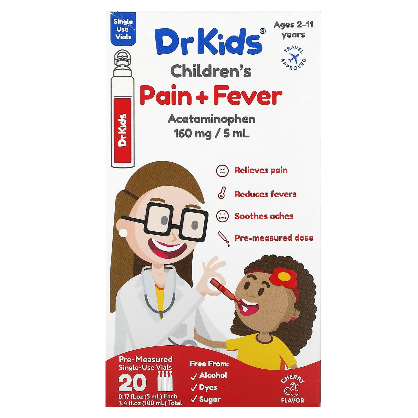 DrKids, Children's Pain + Fever, Ages 2-11 Years, Cherry, 20 Pre ...