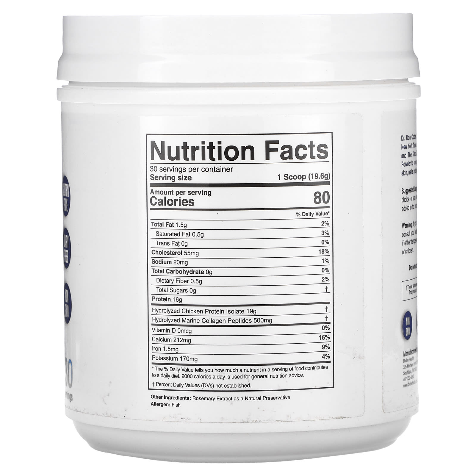 Divine Health, Dr. Colbert's Keto Zone, Collagen Powder, Unflavored, 20 ...