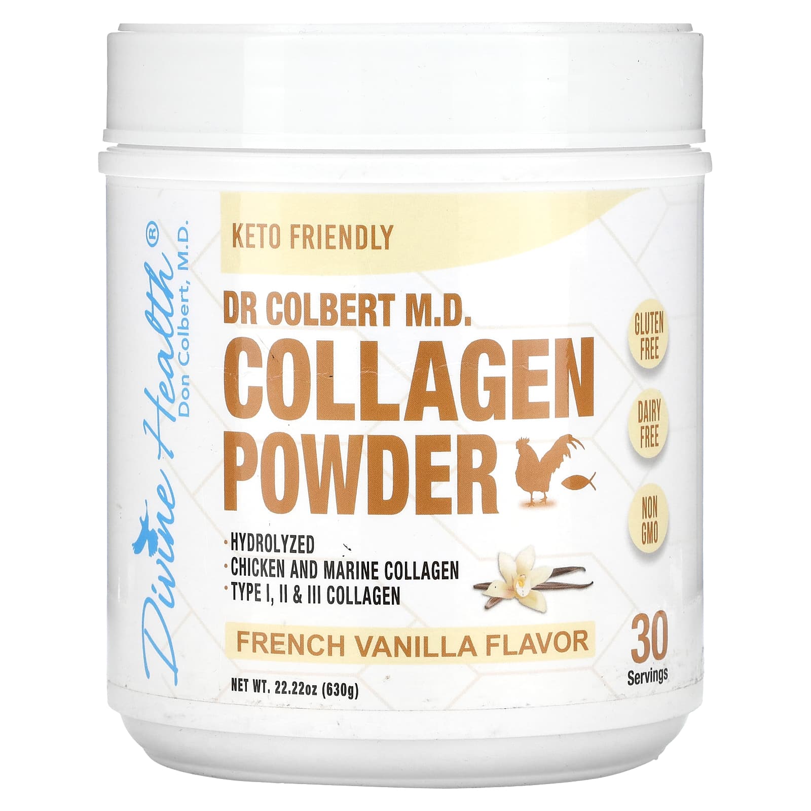 Divine Health, Dr. Colbert M.D. Collagen Powder, French Vanilla, 22.22 ...