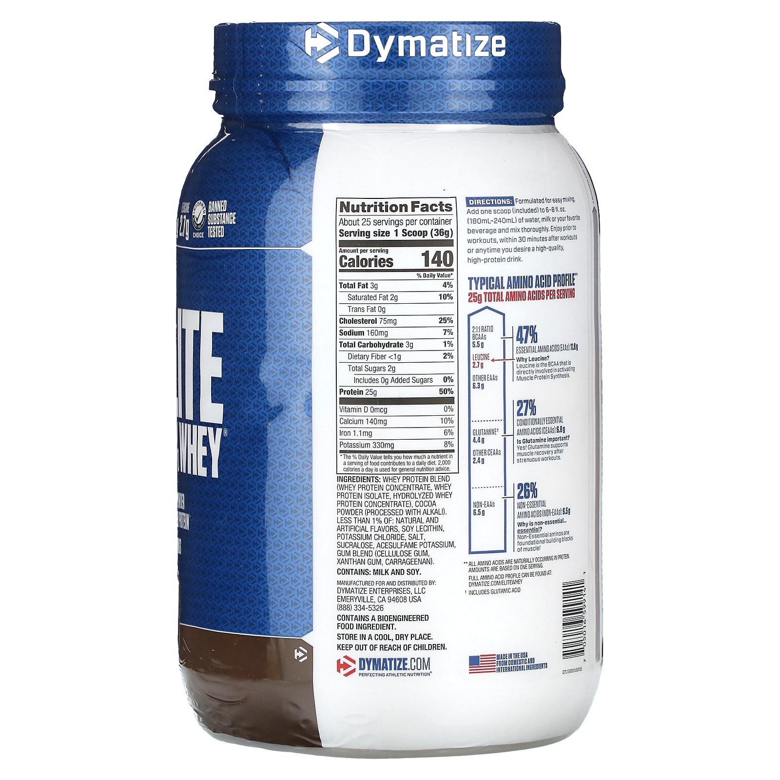 Dymatize, 精英，100%乳清蛋白粉，浓郁巧克力味，2磅（907克）